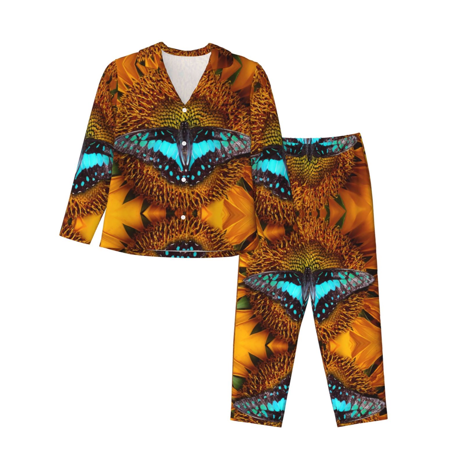 2 Piece Womens Pajama Sets - Butterfly Alighted On Sunflowers Soft ...