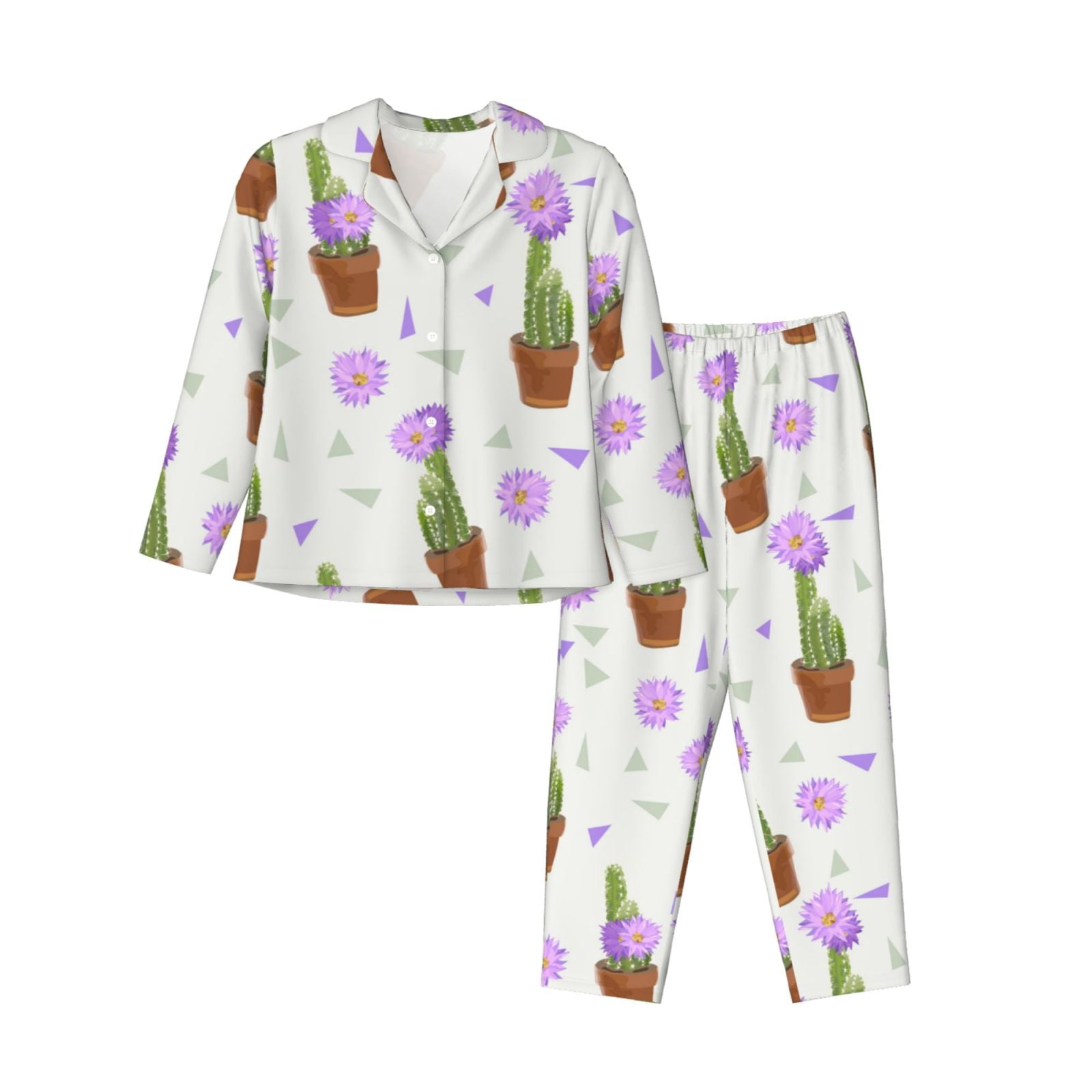 2 Piece Womens Pajama Sets - Cactus blooming purple Soft Sleepwear ...