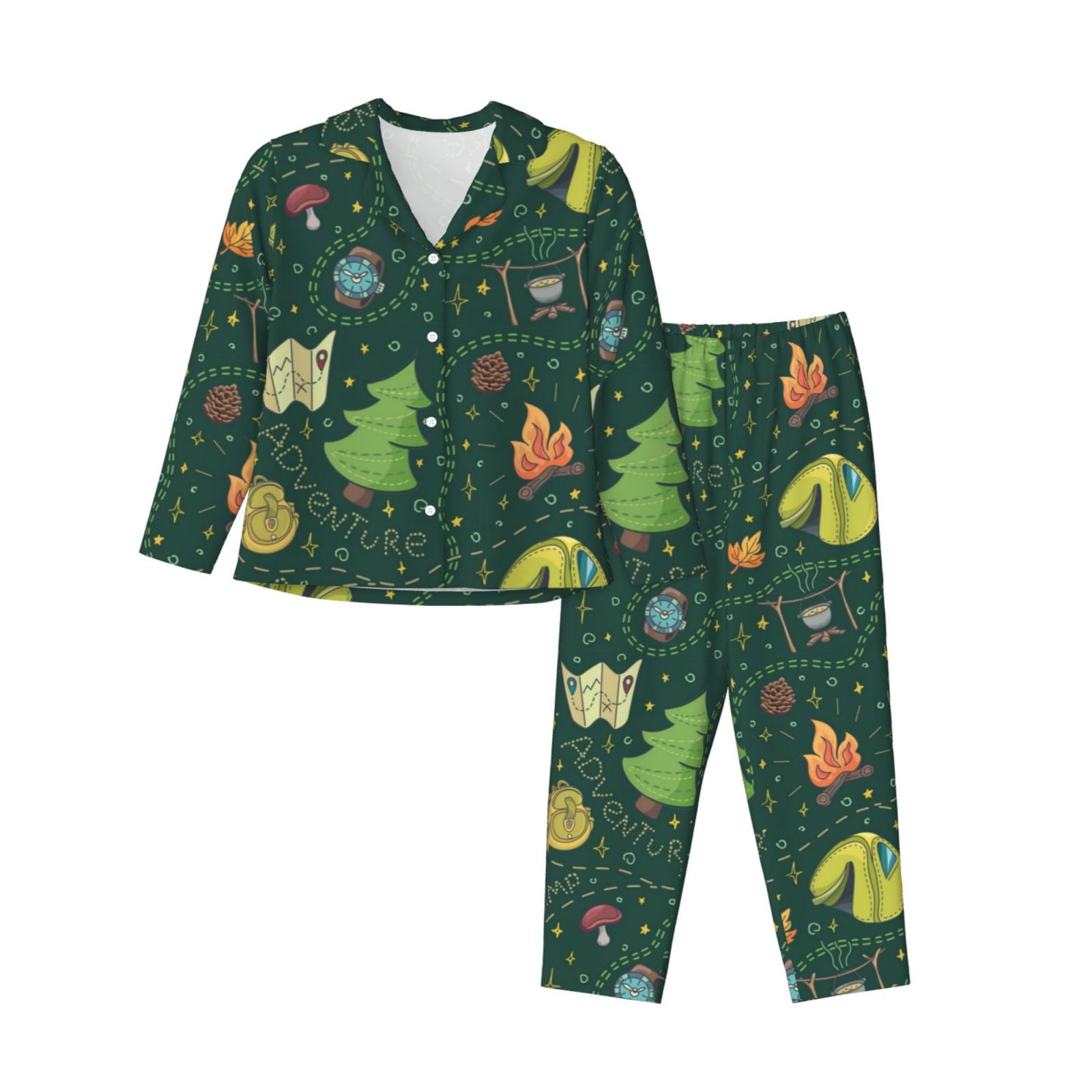 2 Piece Womens Pajama Sets - Camp In The Forest Soft Sleepwear Comfy ...