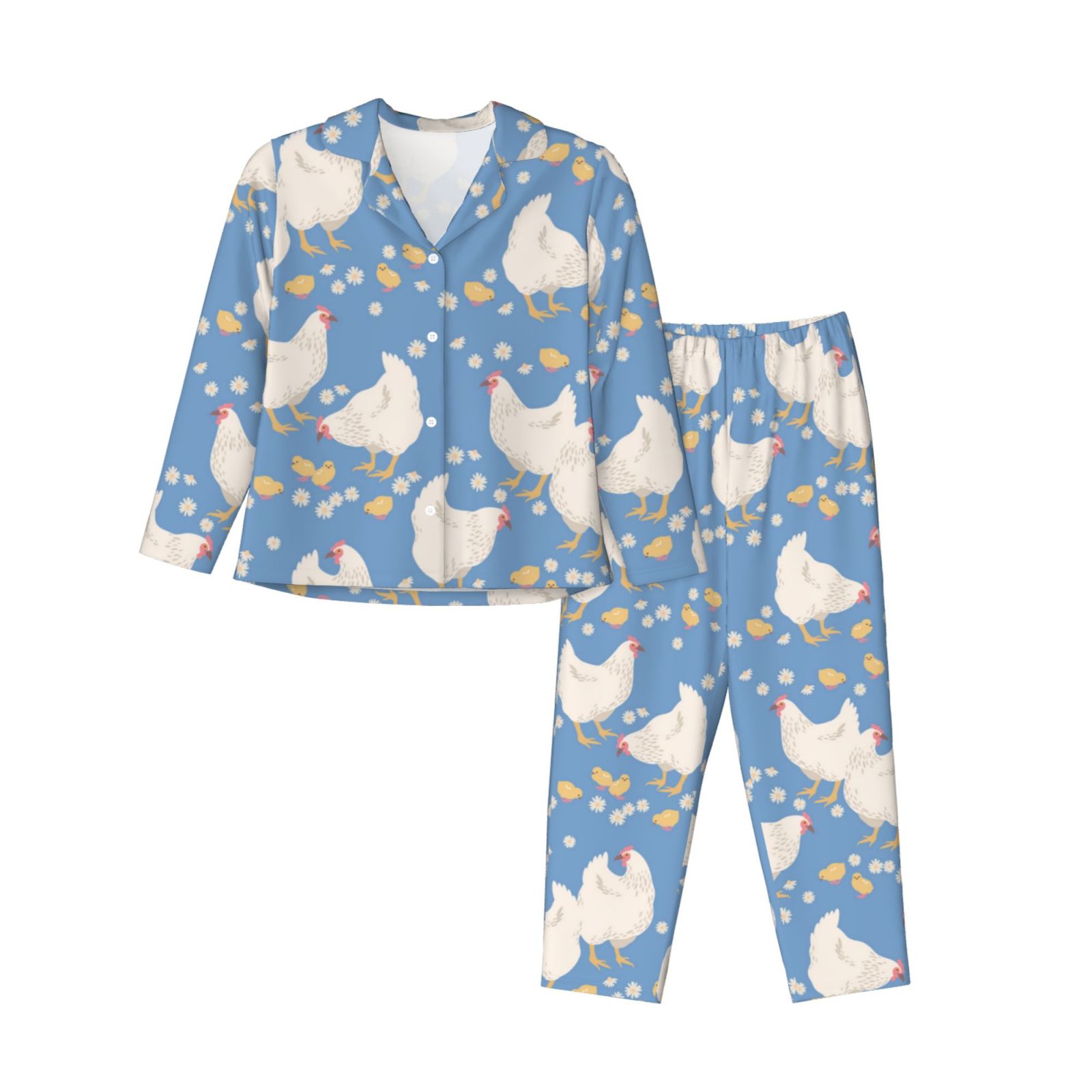 2 Piece Womens Pajama Sets - Cartoon Cute Chicken Daisy Soft Sleepwear ...