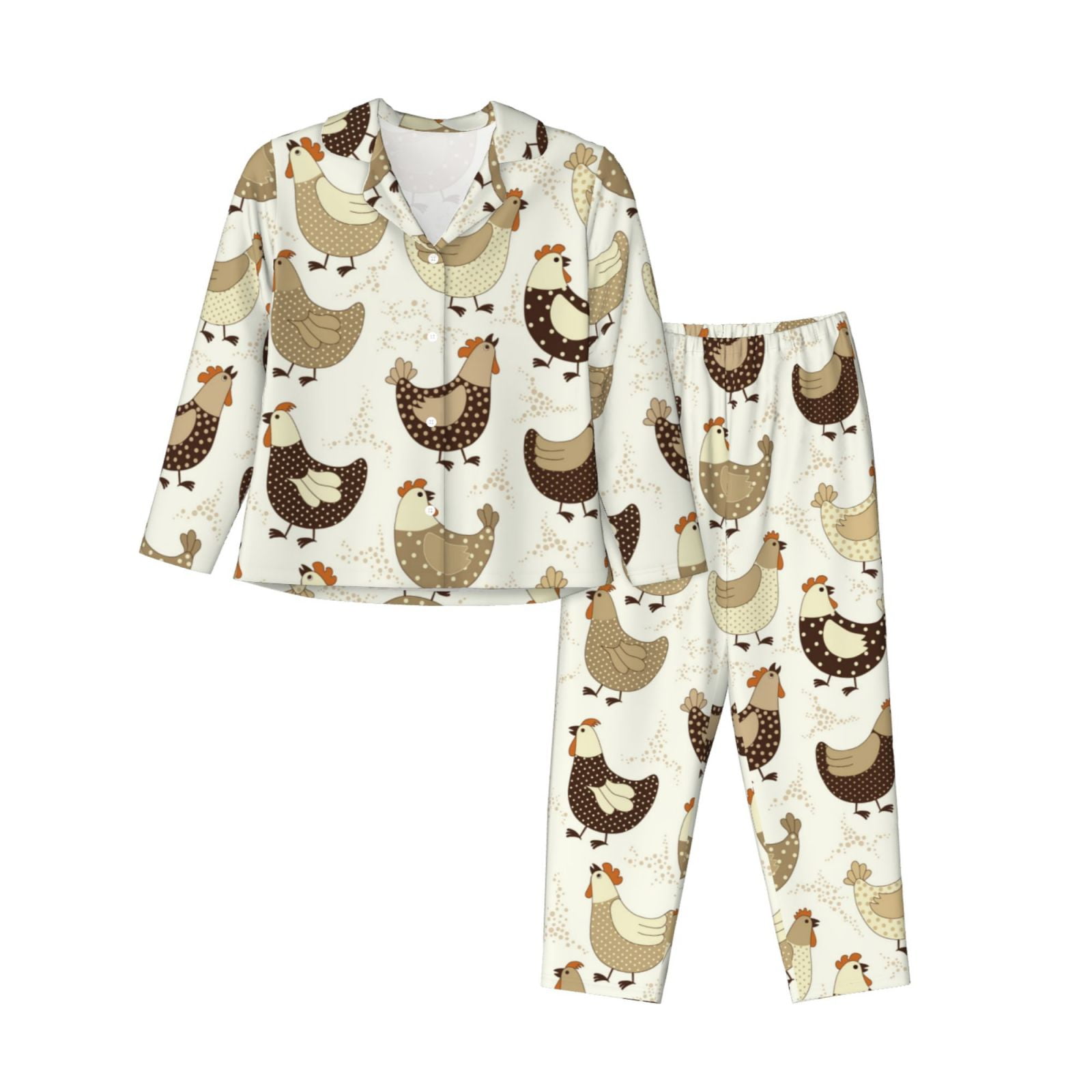 2 Piece Womens Pajama Sets - Cartoon Cute Chickens Soft Sleepwear Comfy ...