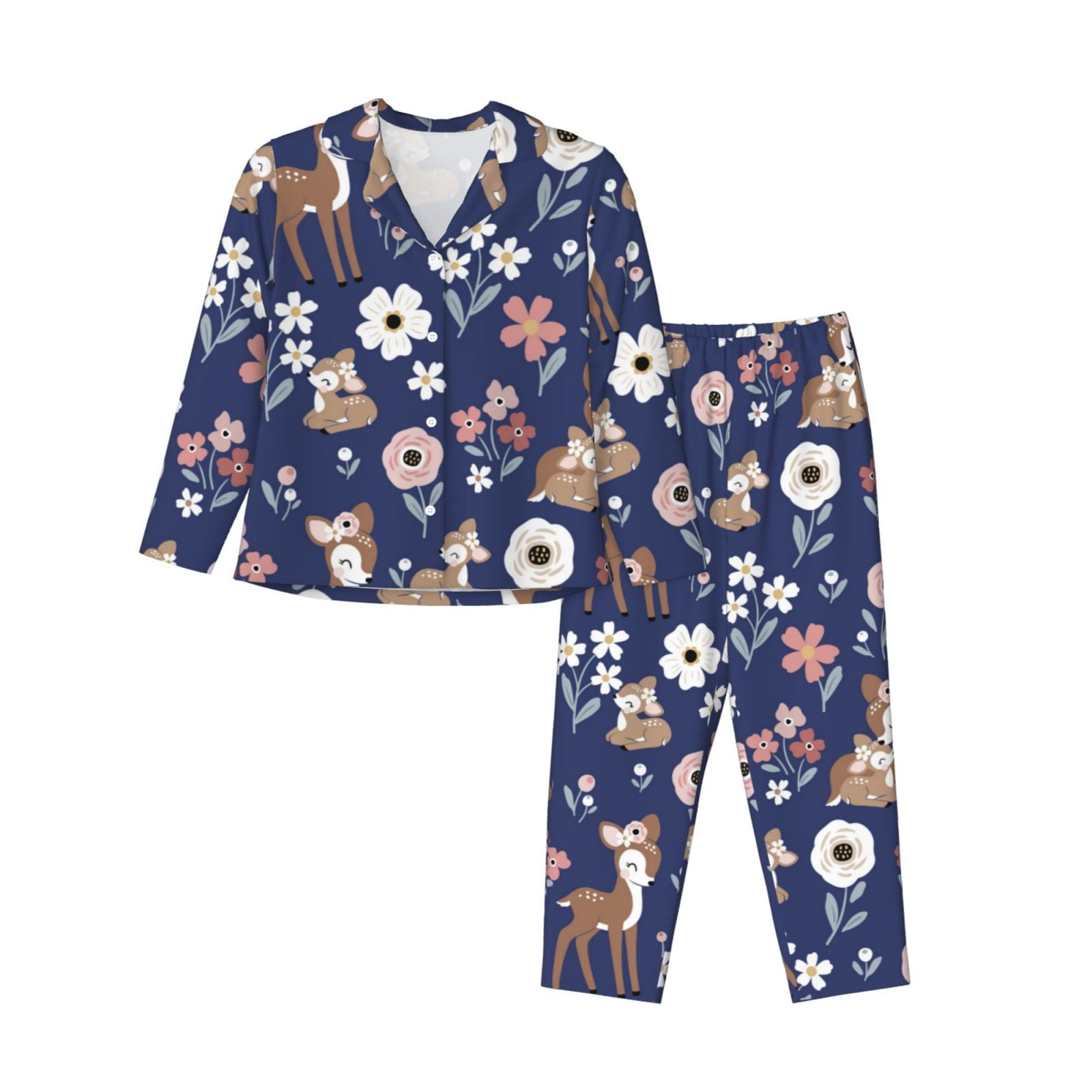 2 Piece Womens Pajama Sets - Cartoon Cute Deer Daisy Flower Soft ...