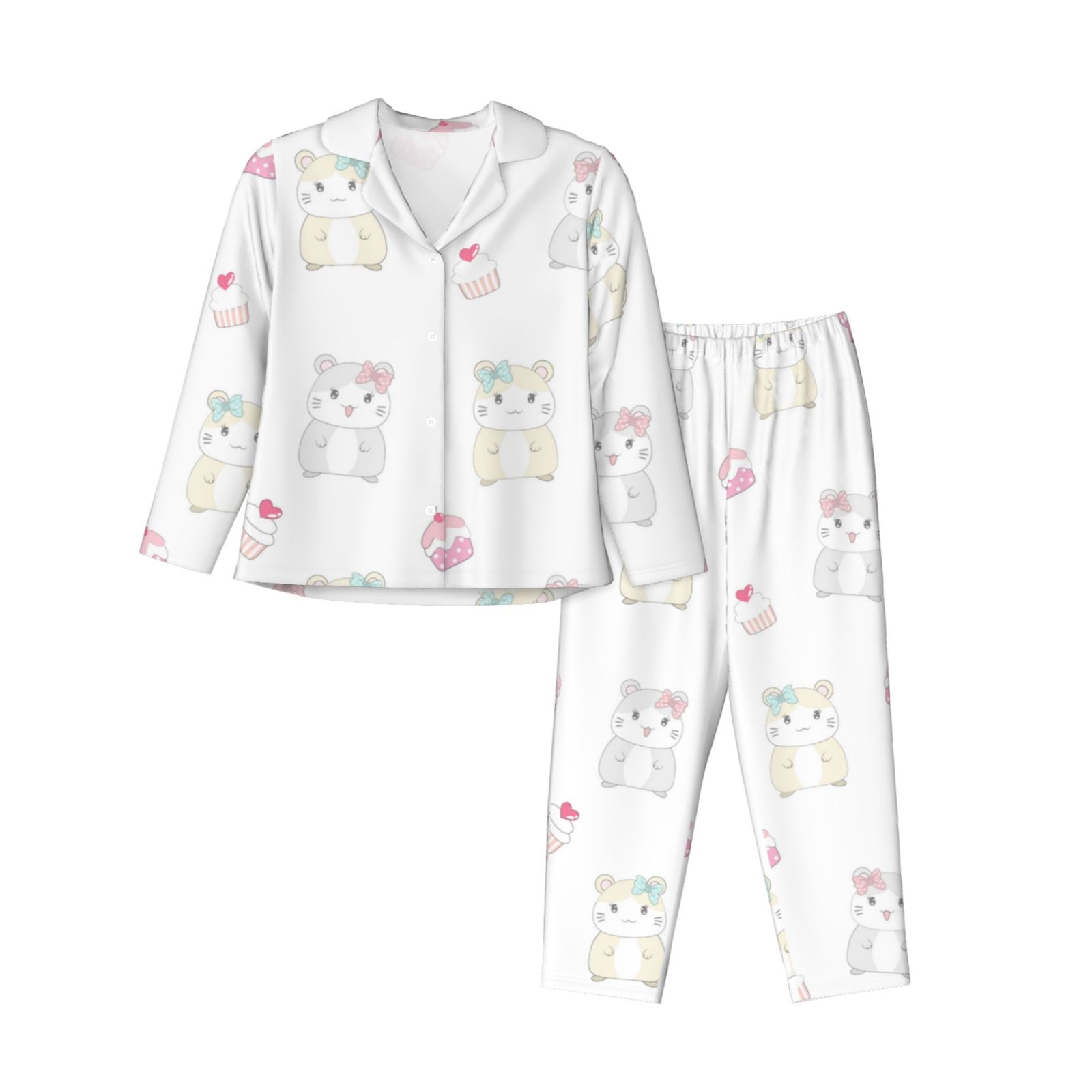 2 Piece Womens Pajama Sets - Cartoon Cute Hamster Cake Soft Sleepwear ...