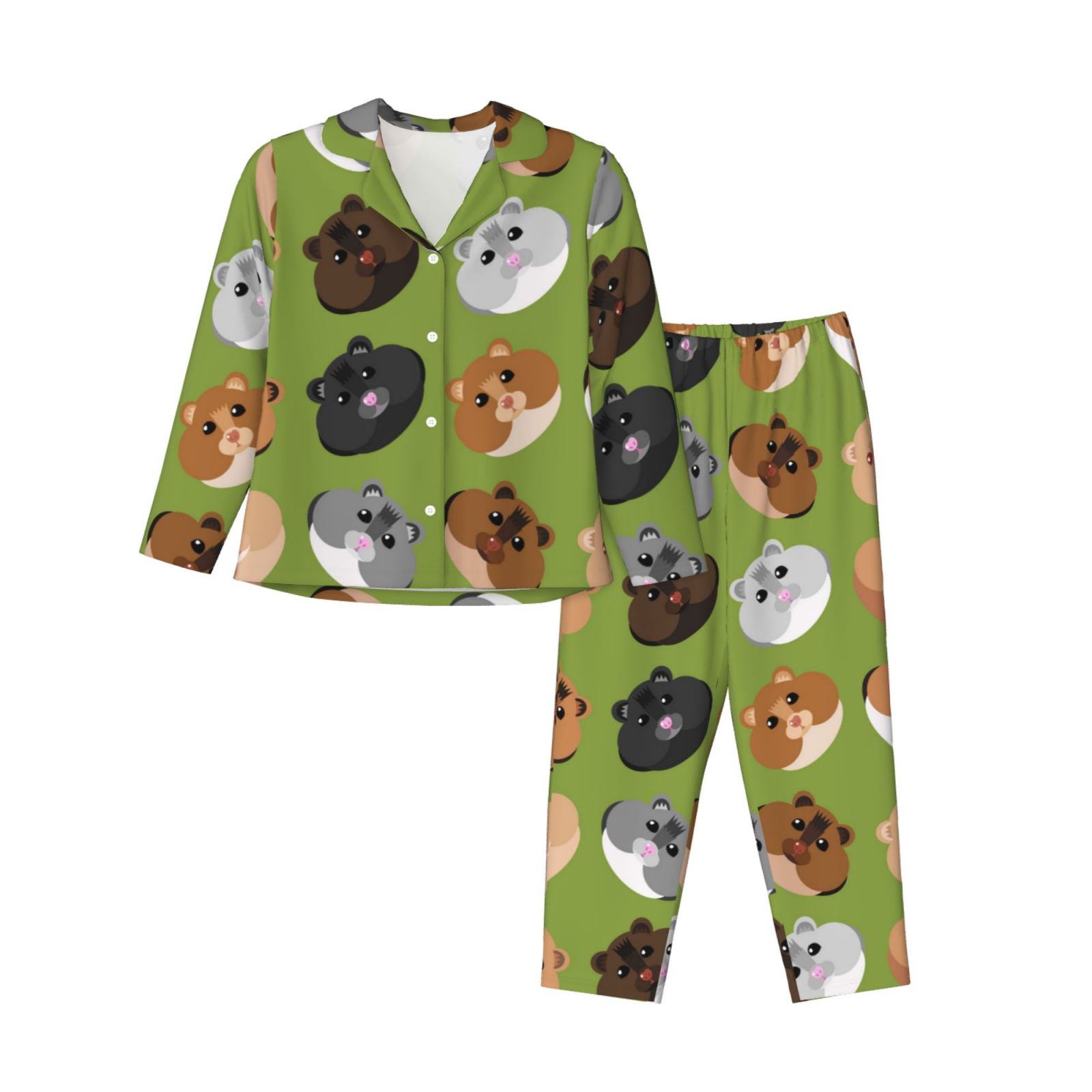 2 Piece Womens Pajama Sets - Cartoon Cute Hamster Face Soft Sleepwear ...