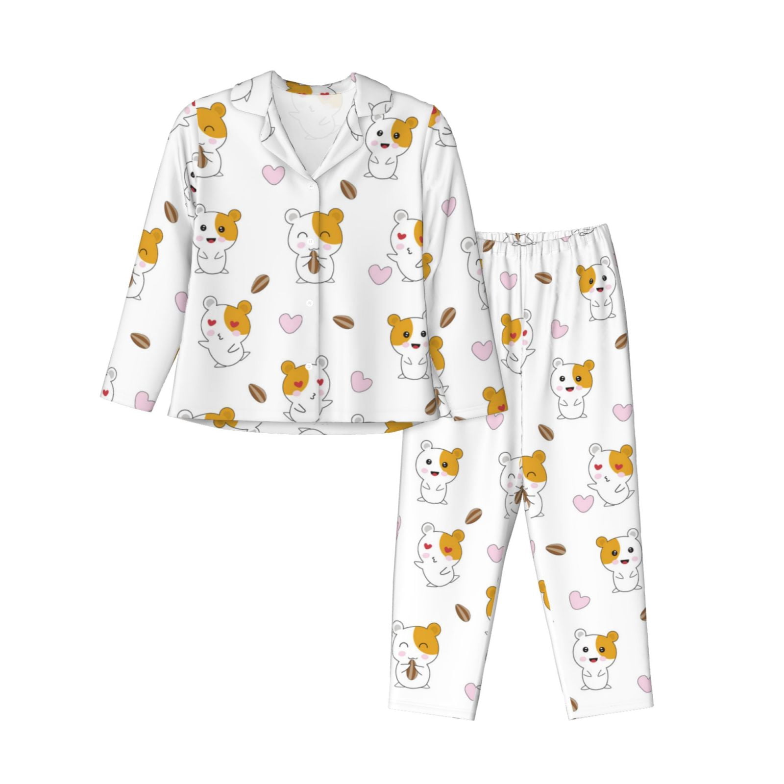 2 Piece Womens Pajama Sets - Cartoon Cute Hamster Love Soft Sleepwear ...
