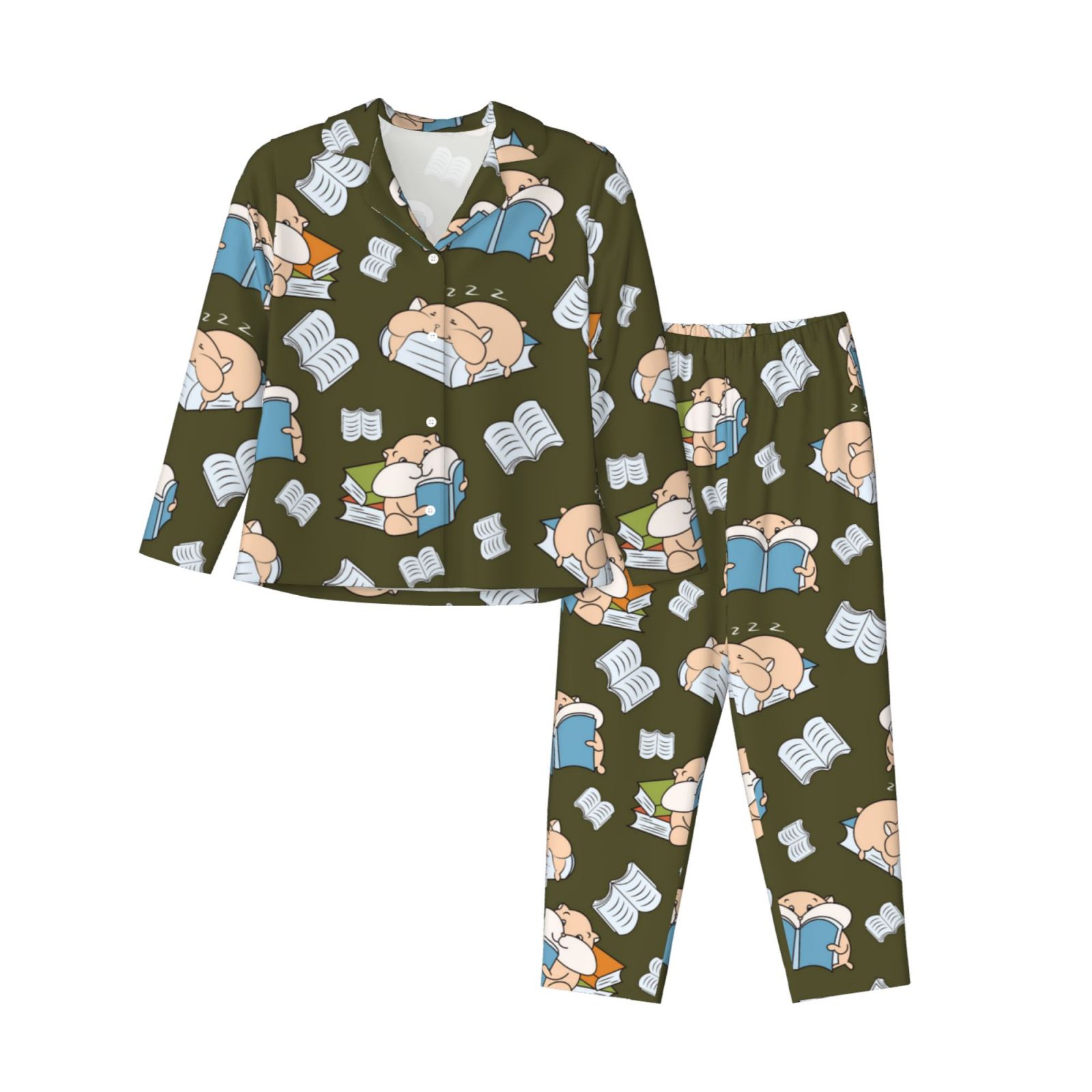 2 Piece Womens Pajama Sets - Cartoon Cute Hamster Reading Soft ...