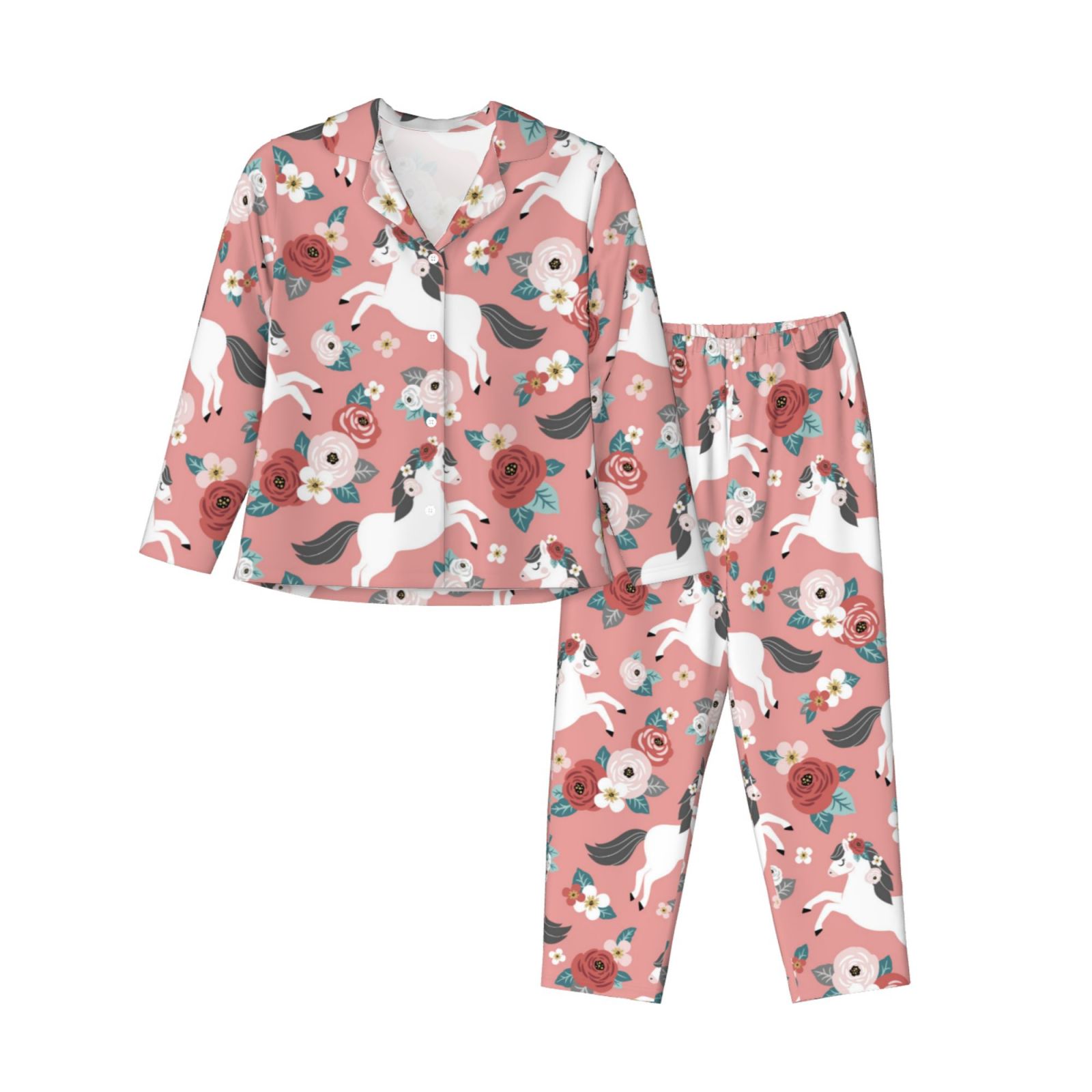 2 Piece Womens Pajama Sets - Cartoon Cute Horse Rose Daisy Soft ...