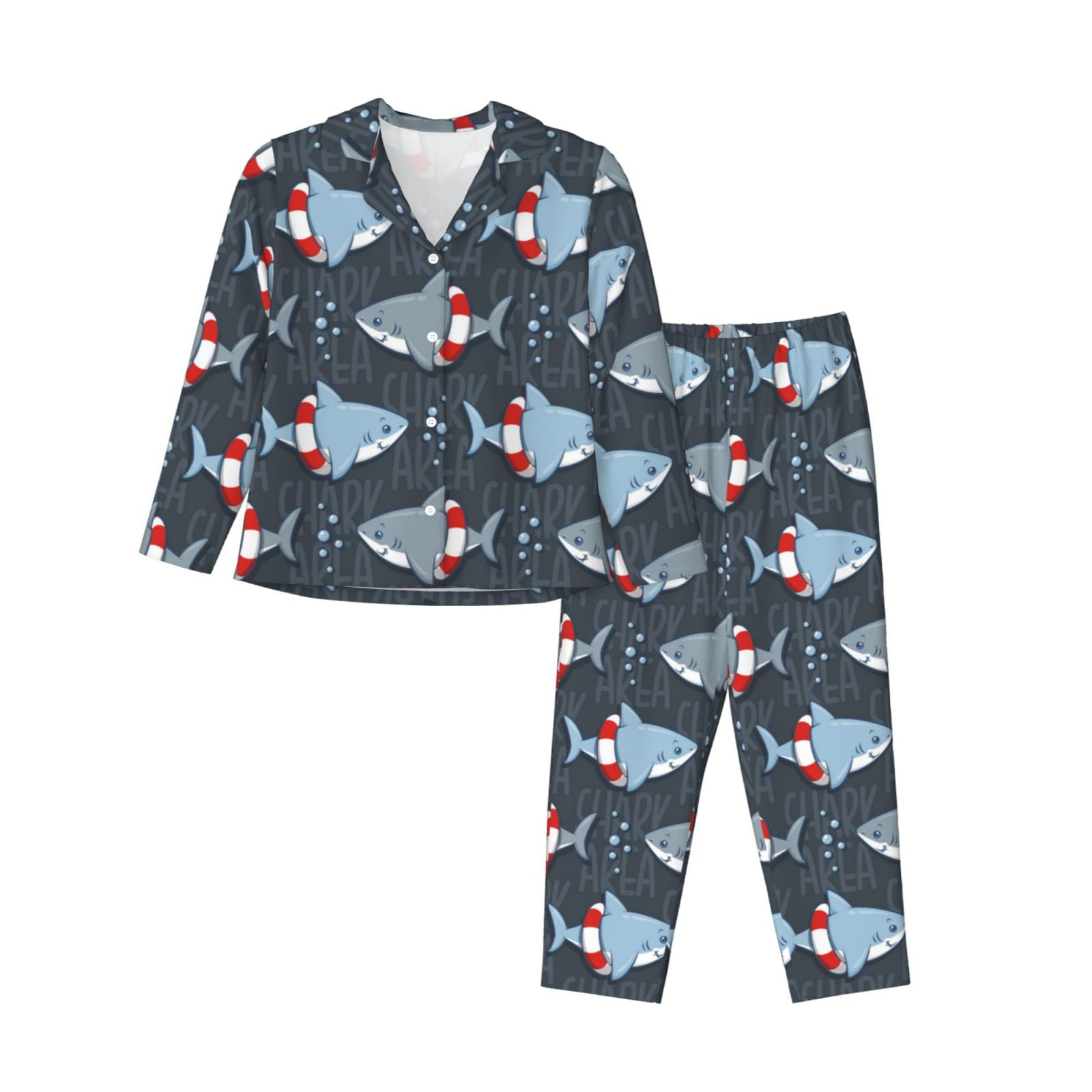 2 Piece Womens Pajama Sets - Cartoon Cute Shark Swimming Ring Soft ...