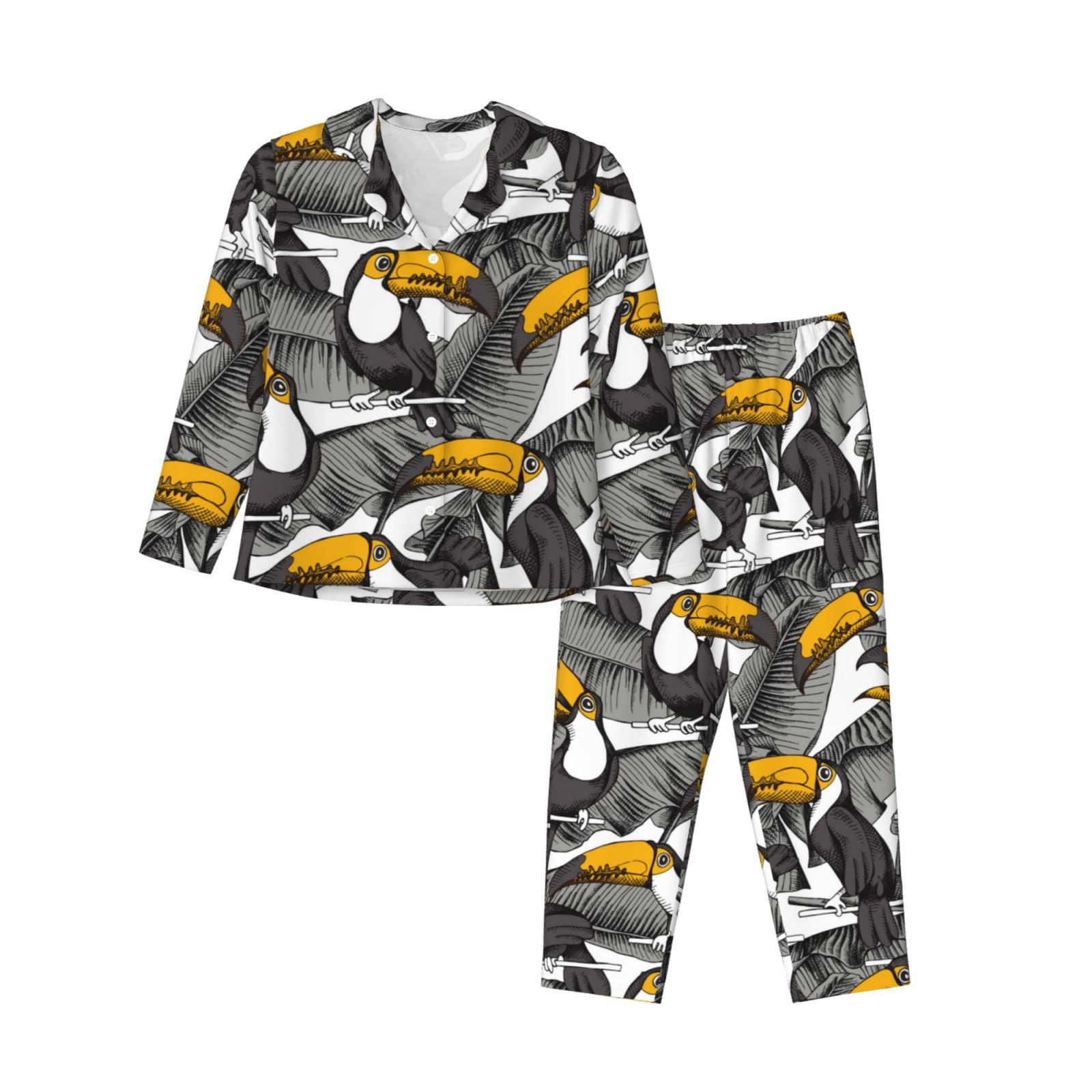 2 Piece Womens Pajama Sets - Cartoon Funny Toucan Bird Plant Soft ...
