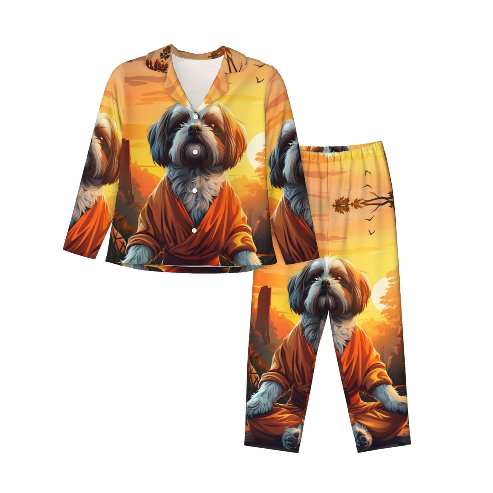2 Piece Womens Pajama Sets - Cartoon Puppy Sunset Soft Sleepwear Comfy ...