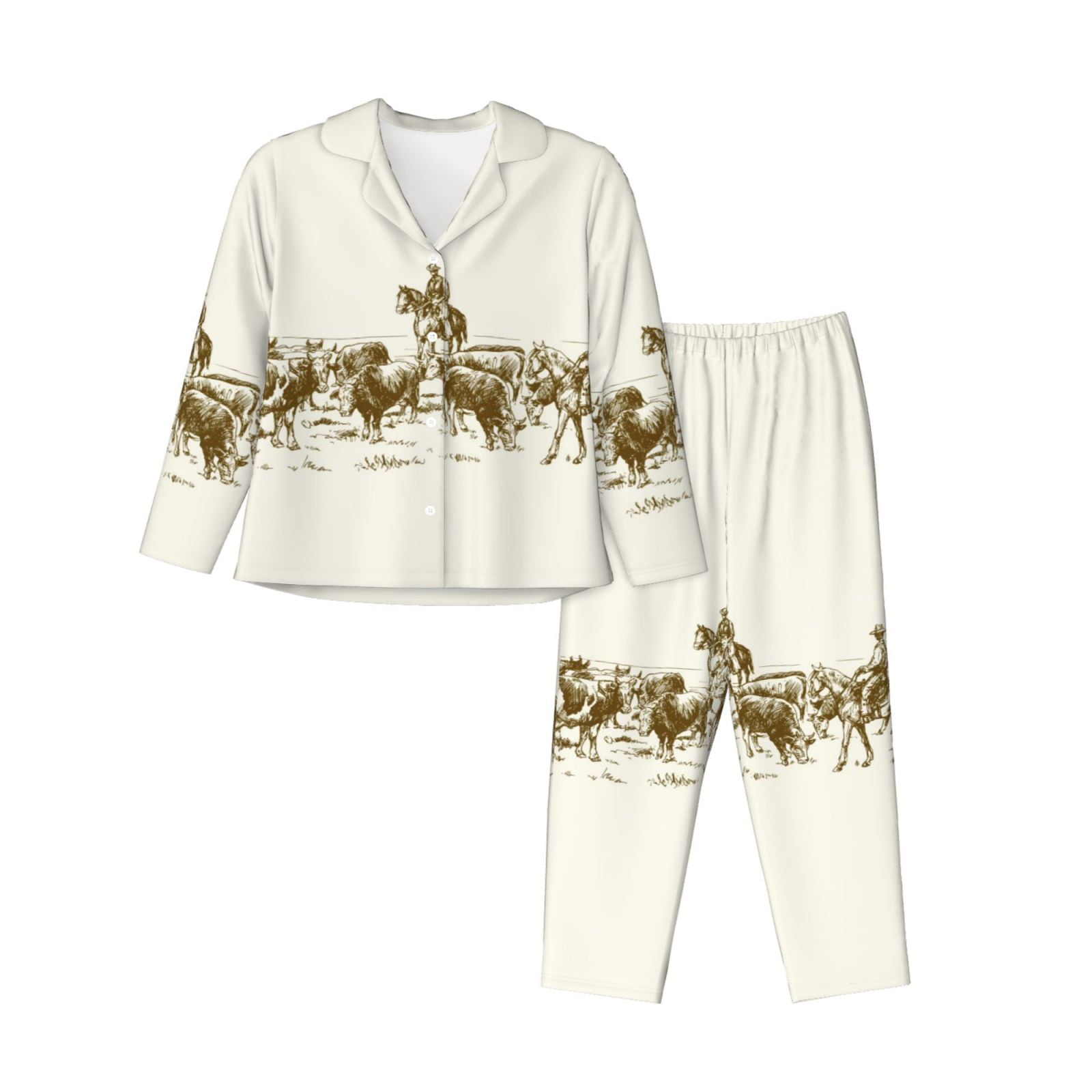 2 Piece Womens Pajama Sets - Cattle Drive By Two Cowboys Soft Sleepwear ...