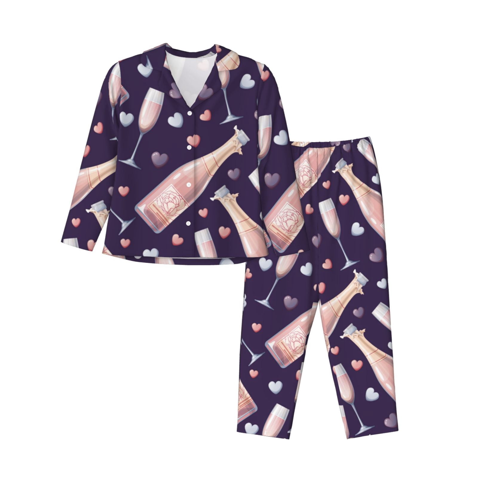 2 Piece Womens Pajama Sets - Champagne Hearts Soft Sleepwear Comfy ...