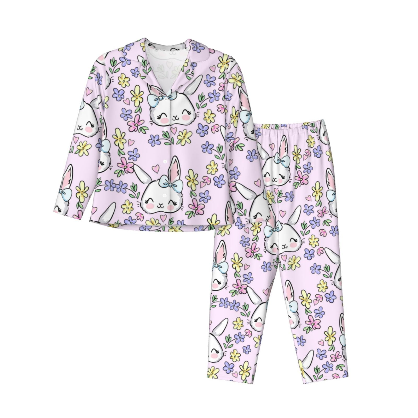 2 Piece Womens Pajama Sets - Classic Cute Rabbit Flower Pink Soft ...