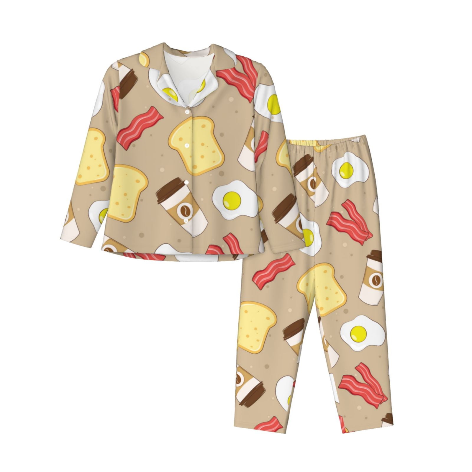 2 Piece Womens Pajama Sets - Coffee Bacon Eggs Toast Soft Sleepwear ...
