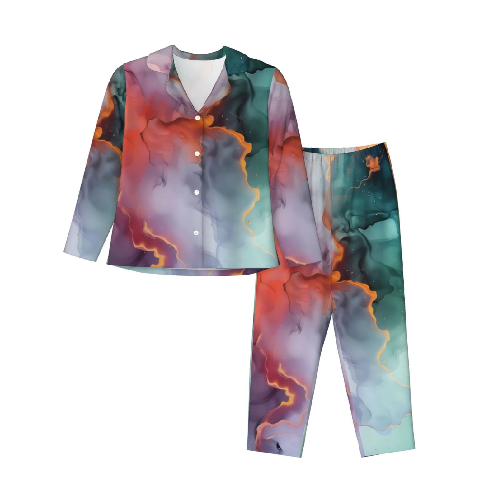 2 Piece Womens Pajama Sets - Colorful Abstract Waves Soft Sleepwear ...