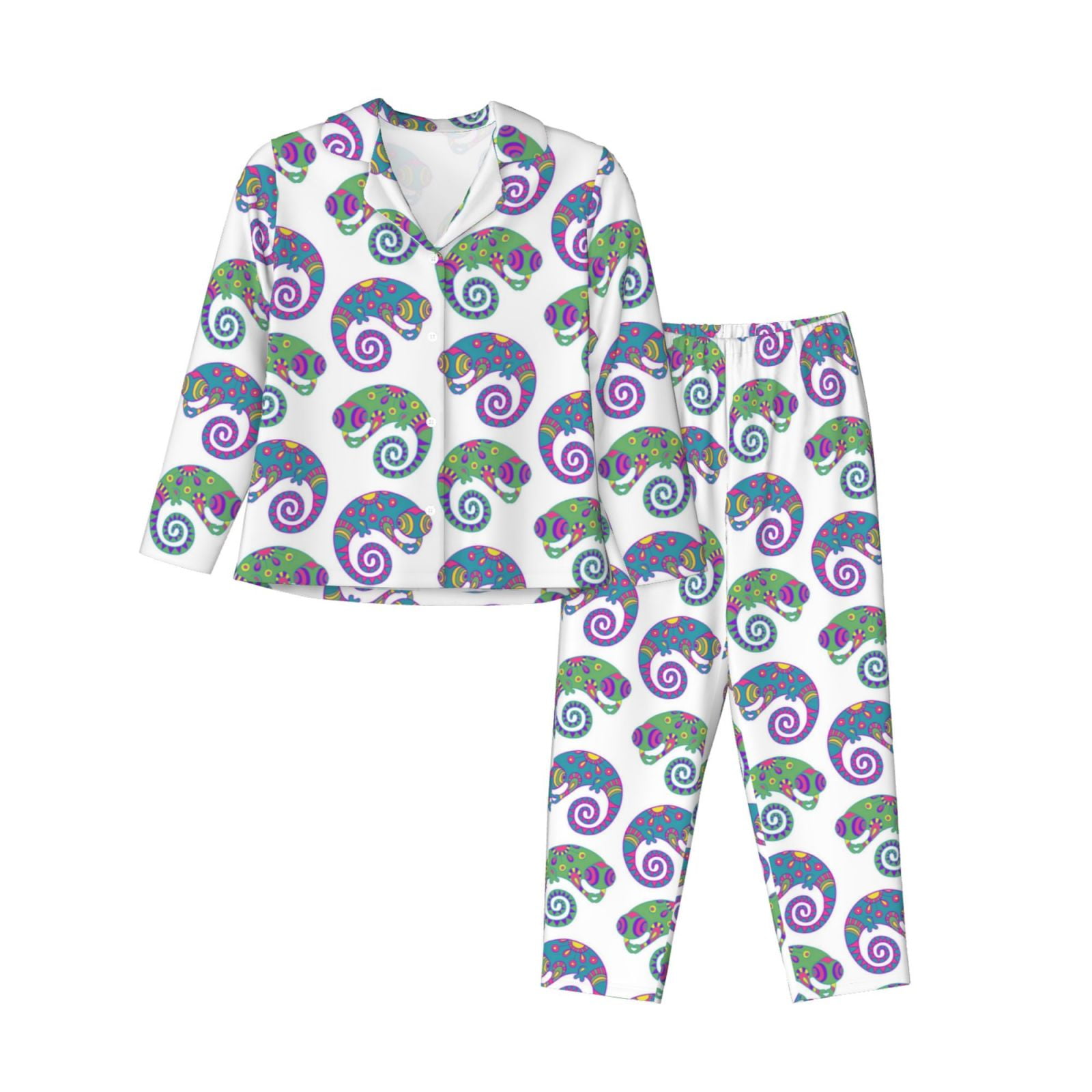 2 Piece Womens Pajama Sets - Colorful Cartoon Cute Lizard Soft ...