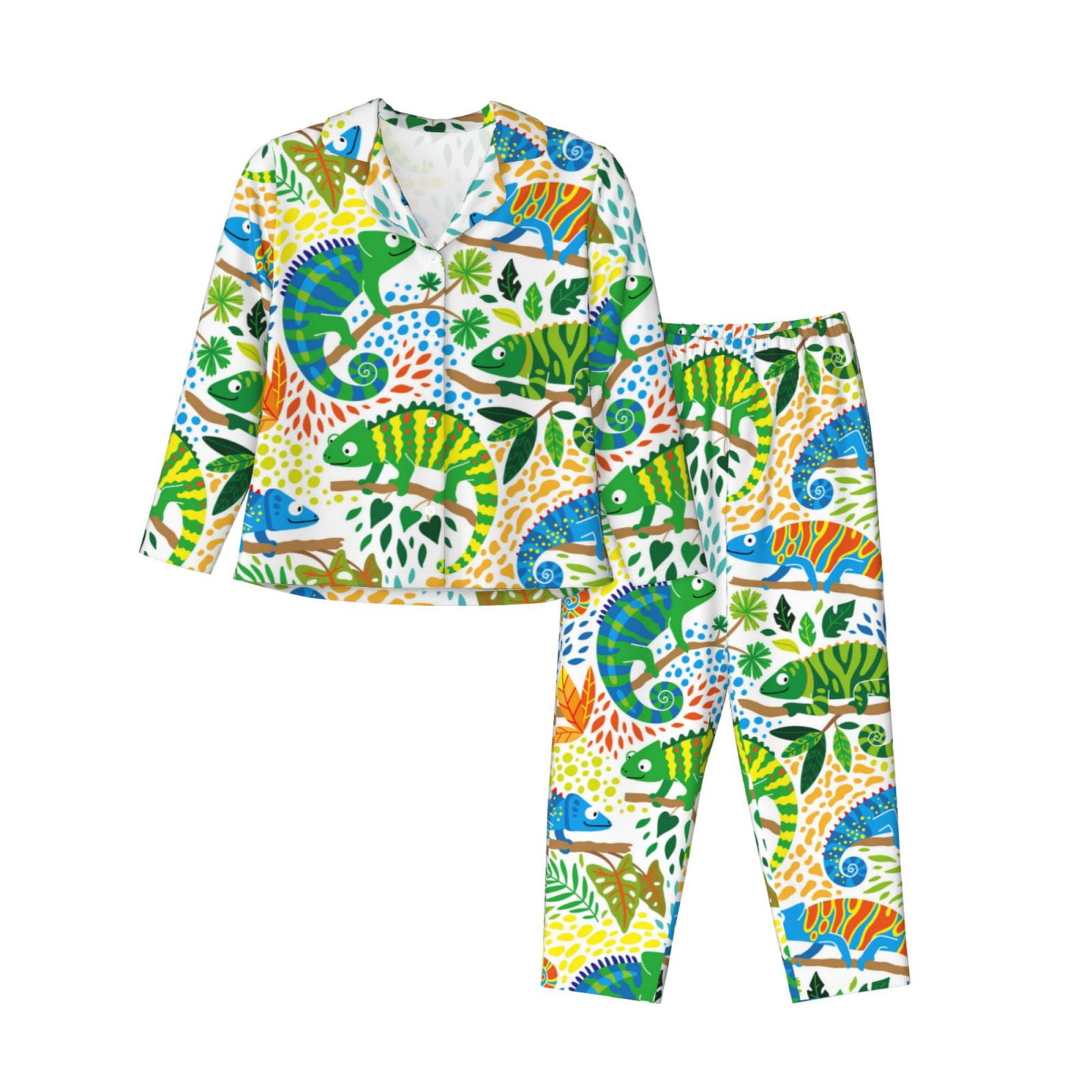 2 Piece Womens Pajama Sets - Colorful Chameleon Plant Soft Sleepwear ...