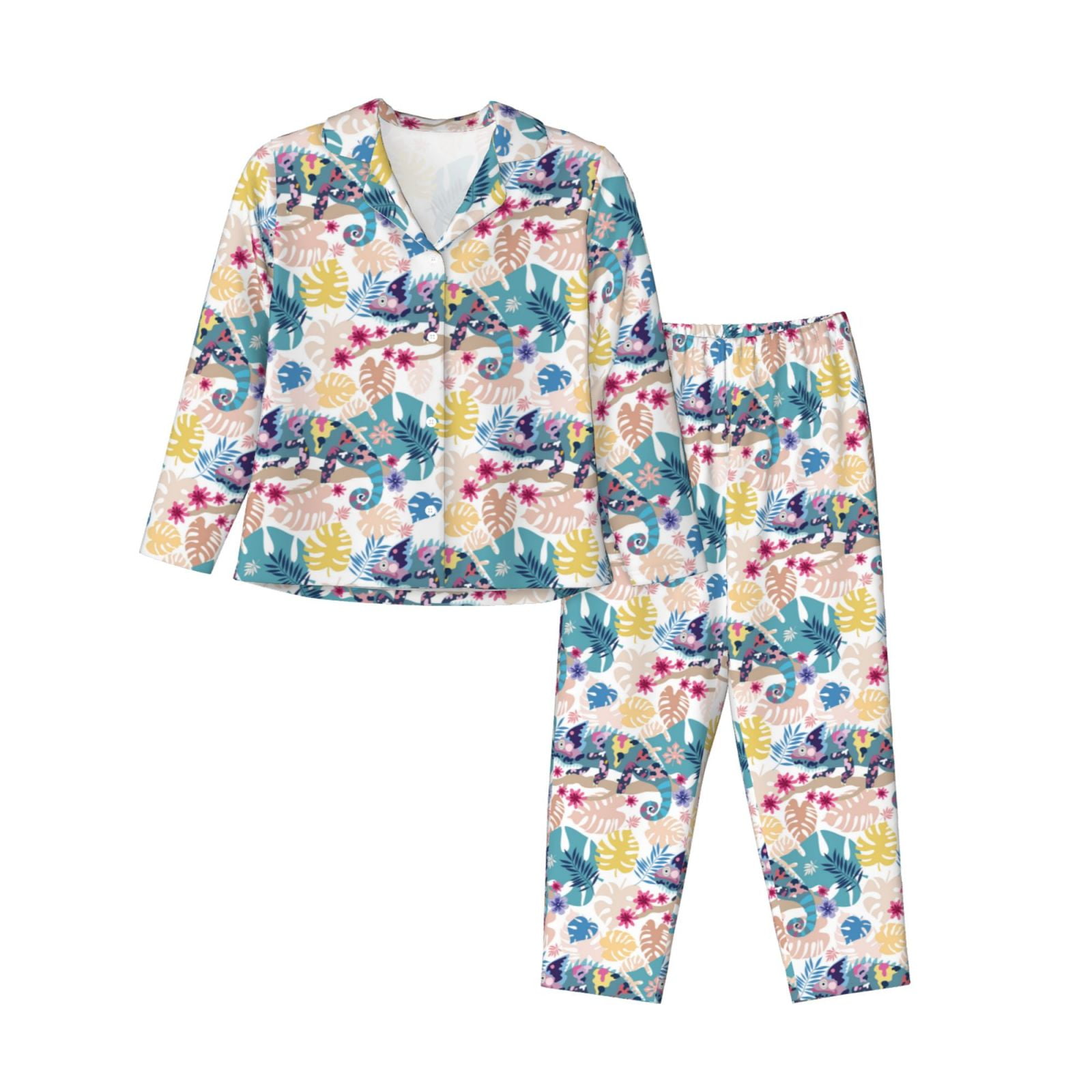 2 Piece Womens Pajama Sets - Colorful Chameleons Soft Sleepwear Comfy ...
