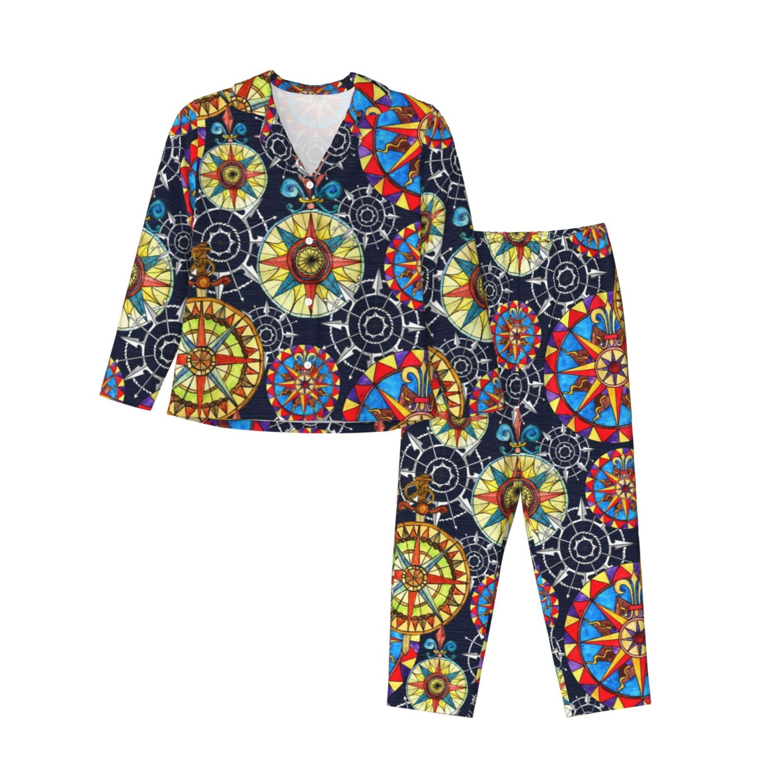 2 Piece Womens Pajama Sets - Colorful Compasses Soft Sleepwear Comfy ...