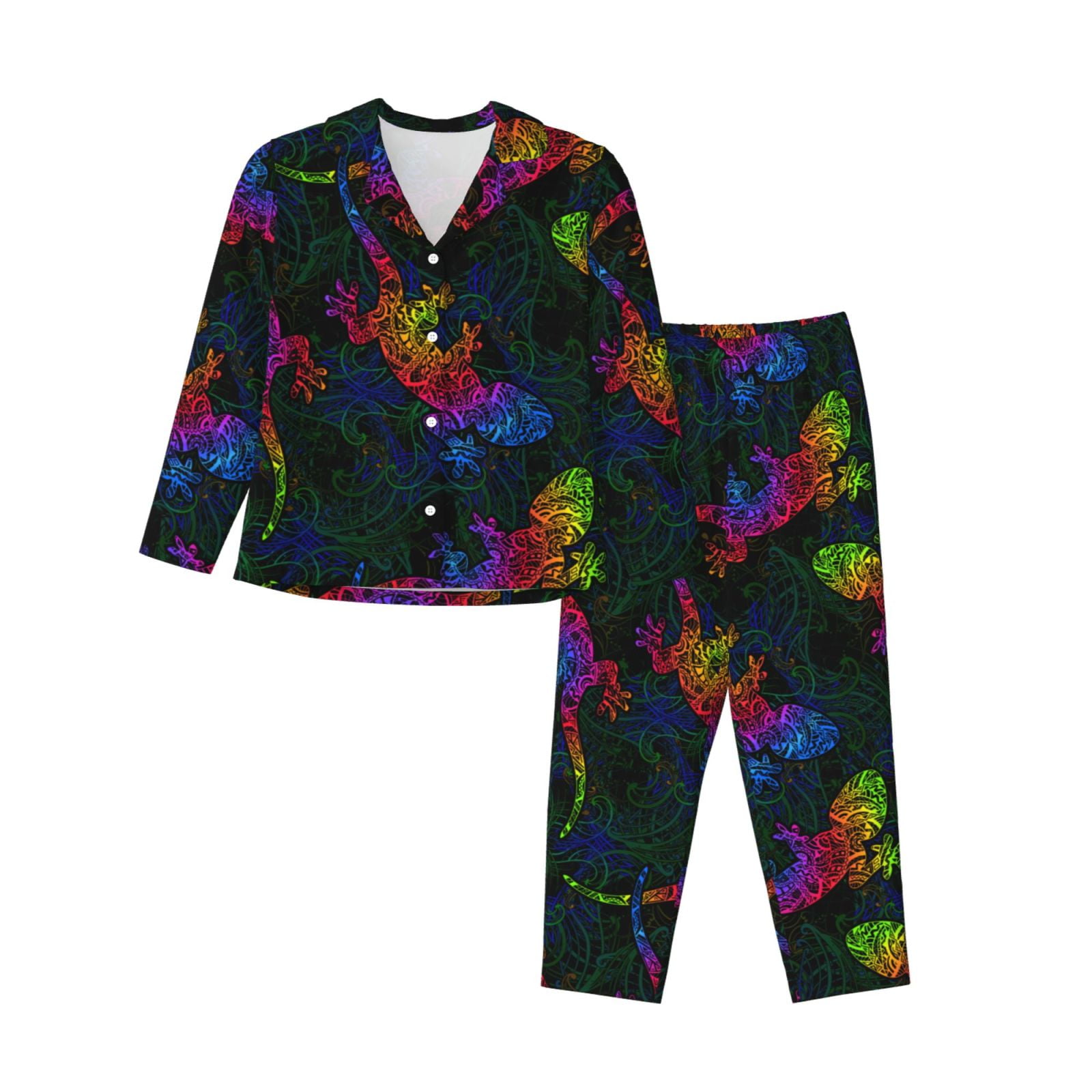 2 Piece Womens Pajama Sets - Colorful Cute Lizard Gecko Soft Sleepwear ...