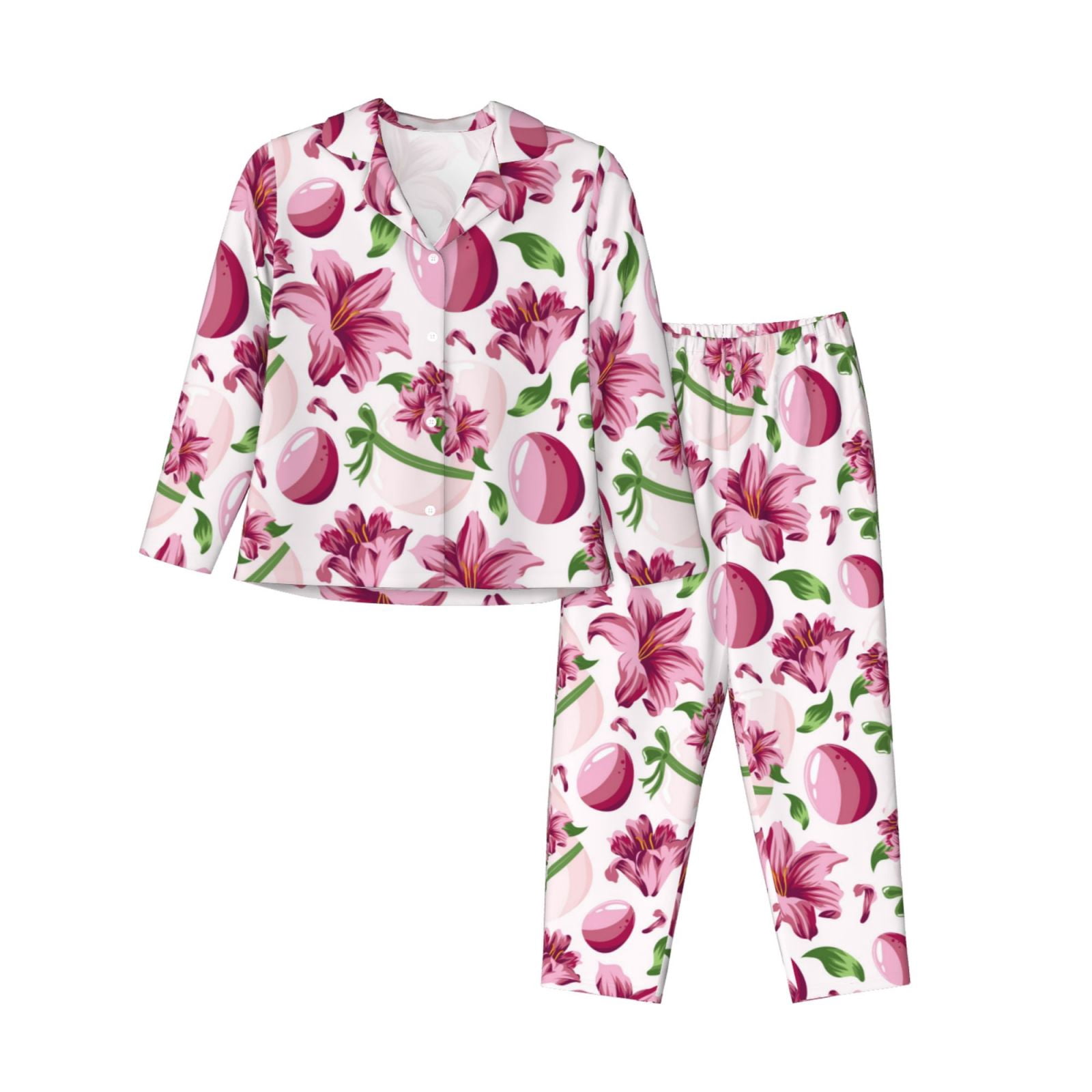 2 Piece Womens Pajama Sets - Colorful Eggs Lilies Flowers Soft ...