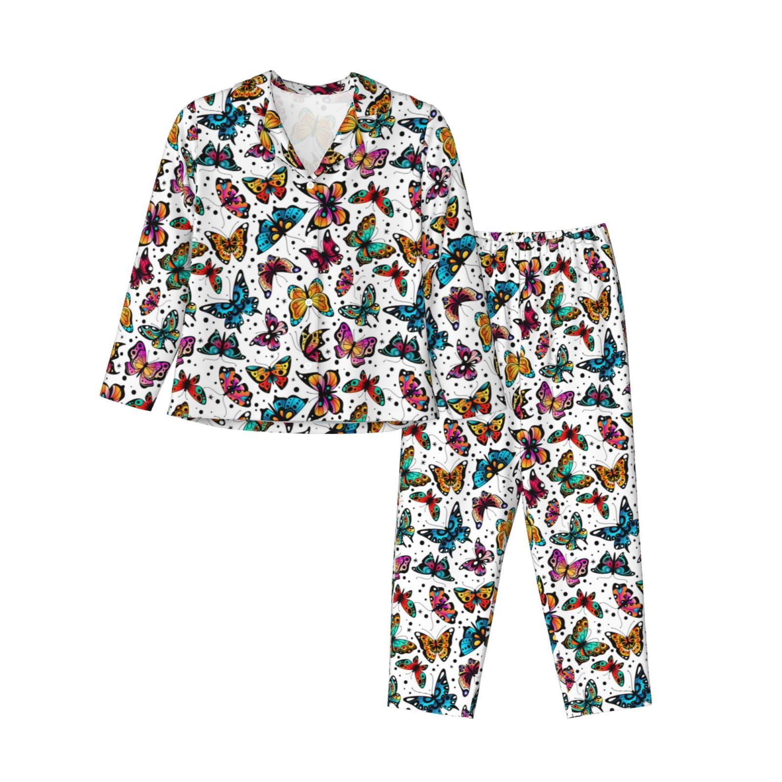 2 Piece Womens Pajama Sets - Colorful Flying Butterflies Soft Sleepwear ...