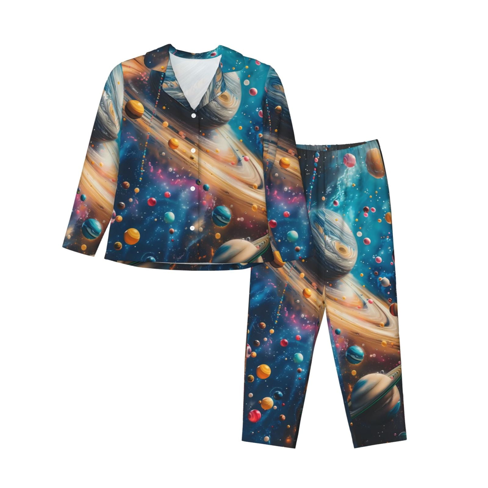 2 Piece Womens Pajama Sets - Colorful Planet Universe Soft Sleepwear ...