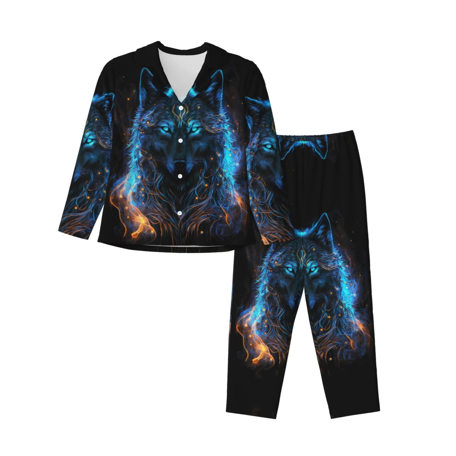 2 Piece Womens Pajama Sets - Cool Blue Light Wolf Soft Sleepwear Comfy ...