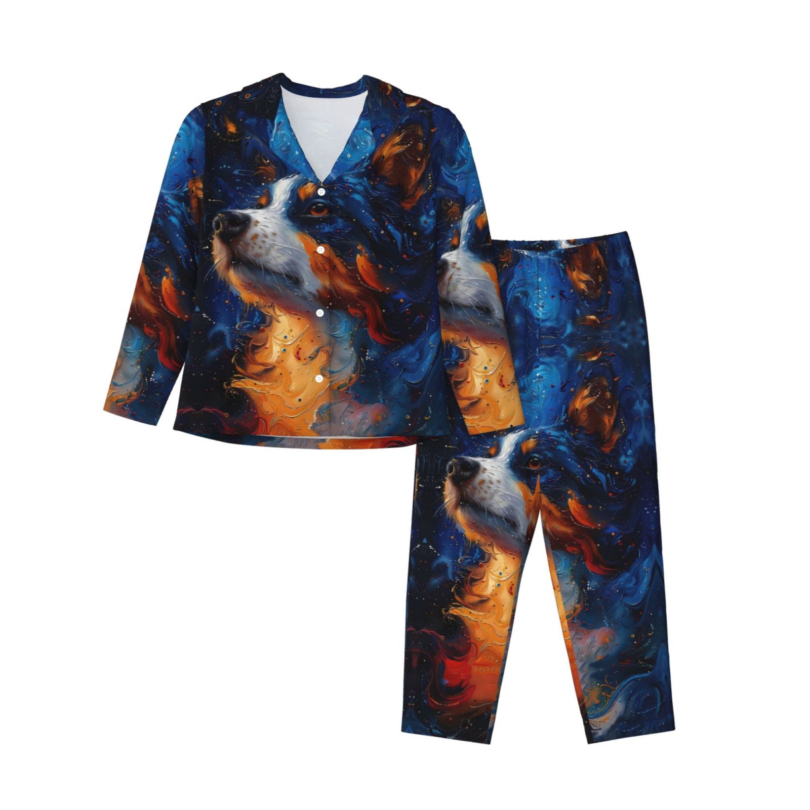 2 Piece Womens Pajama Sets - Cosmic Dog Starry Night Soft Sleepwear ...