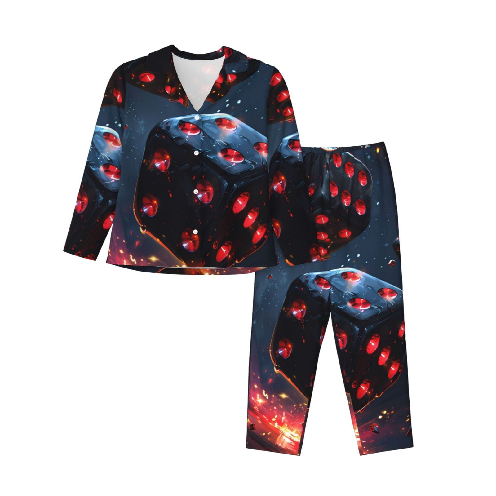 2 Piece Womens Pajama Sets - Cosmic Red Sparkle Dice Soft Sleepwear ...