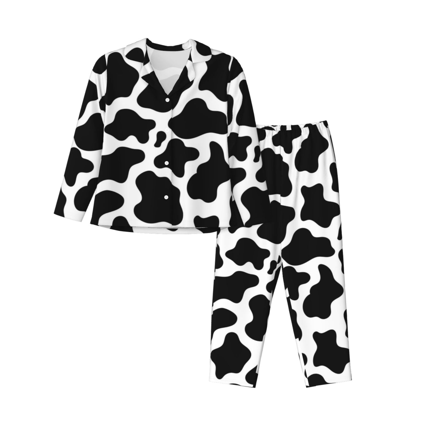 2 Piece Womens Pajama Sets - Cow Print Black White Soft Sleepwear Comfy ...