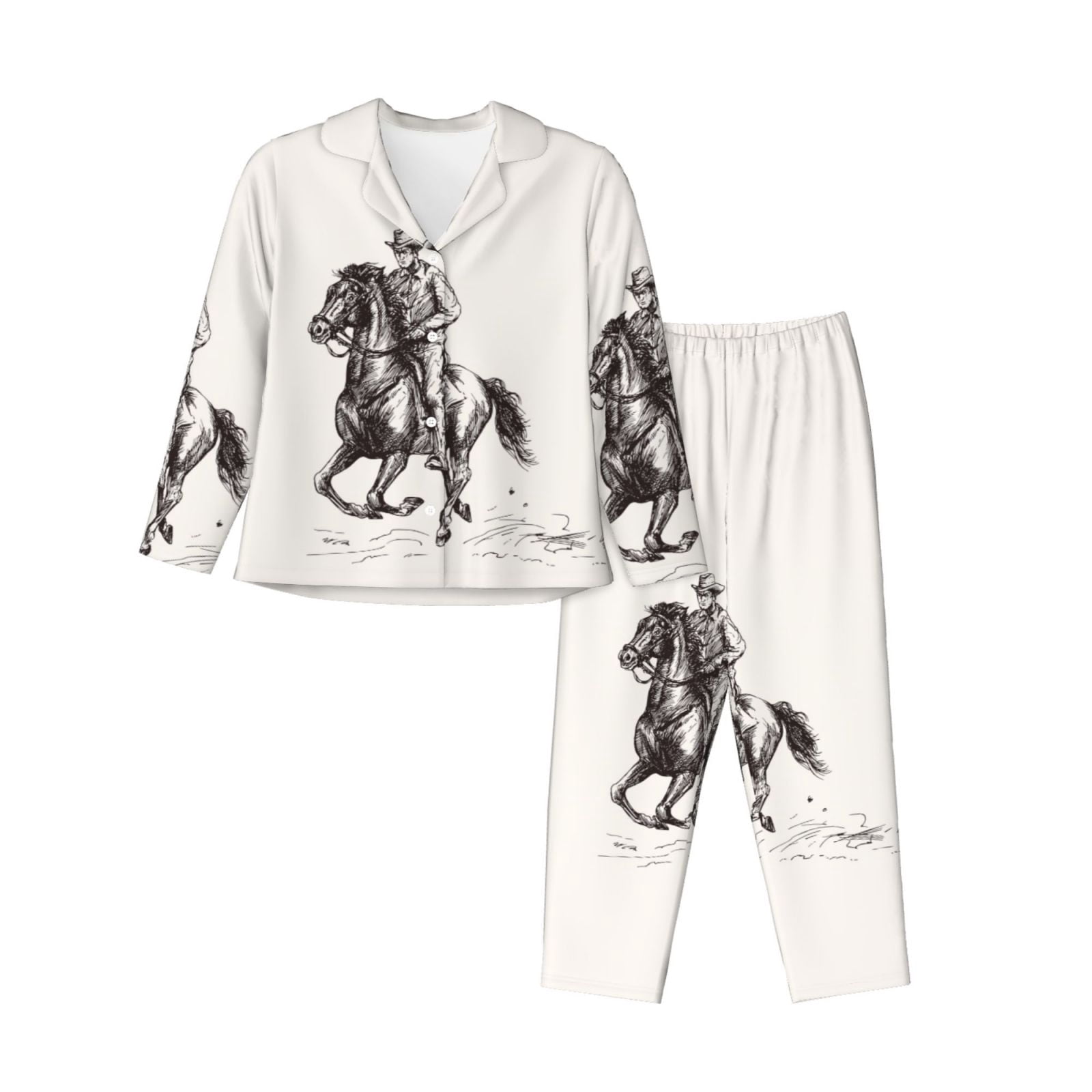 2 Piece Womens Pajama Sets - Cowboy Ride A Horse Soft Sleepwear Comfy ...