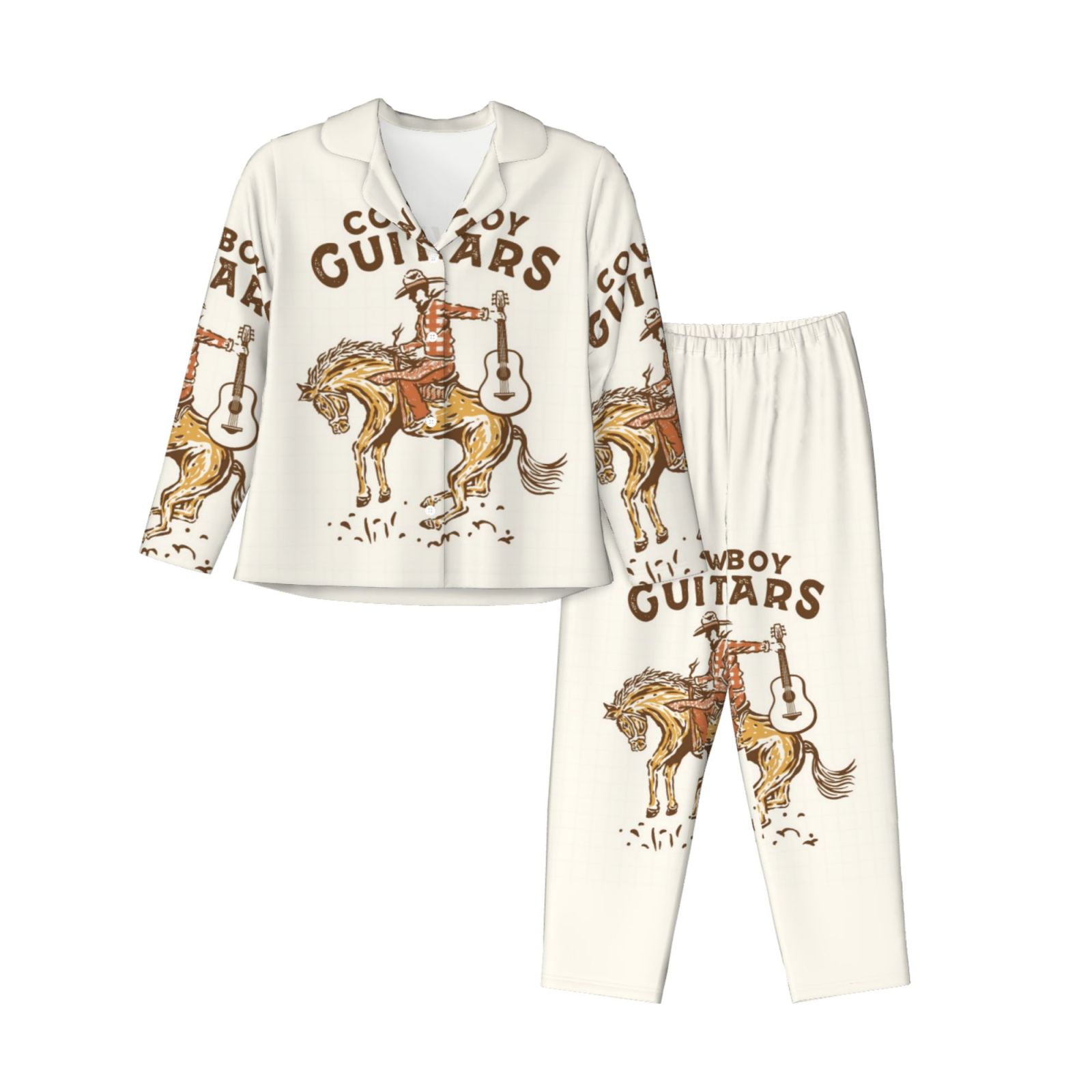2 Piece Womens Pajama Sets - Cowboy Rodeo Guitar Soft Sleepwear Comfy ...