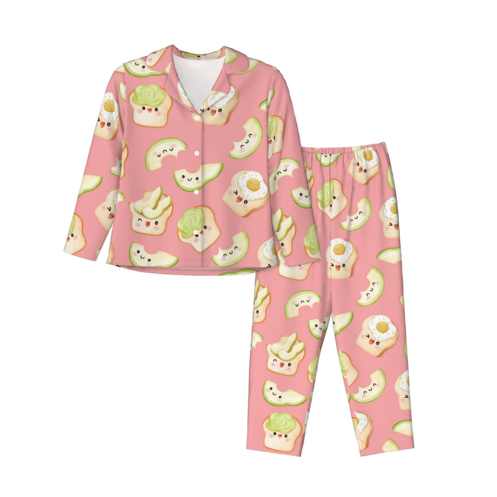 2 Piece Womens Pajama Sets - Cute Avocado Bread Egg Soft Sleepwear ...