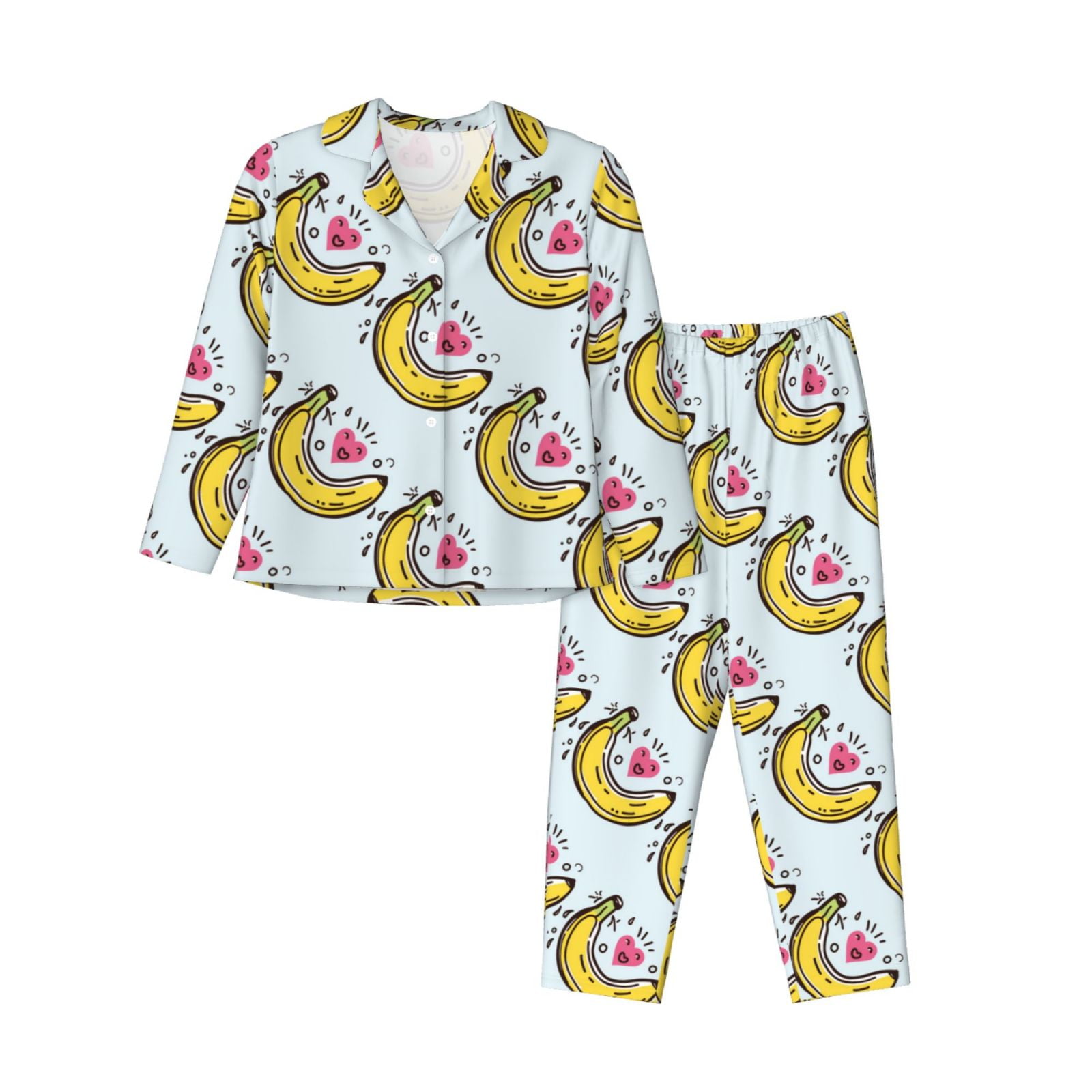 2 Piece Womens Pajama Sets - Cute Banana Love Soft Sleepwear Comfy ...