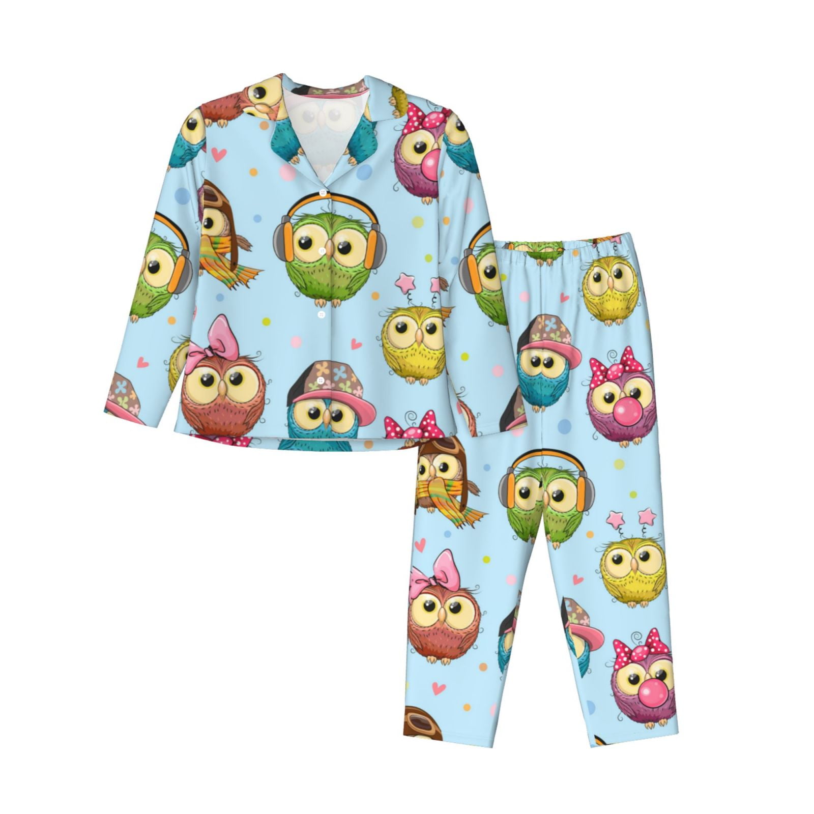 2 Piece Womens Pajama Sets - Cute Cartoon Owls 3 Soft Sleepwear Comfy ...