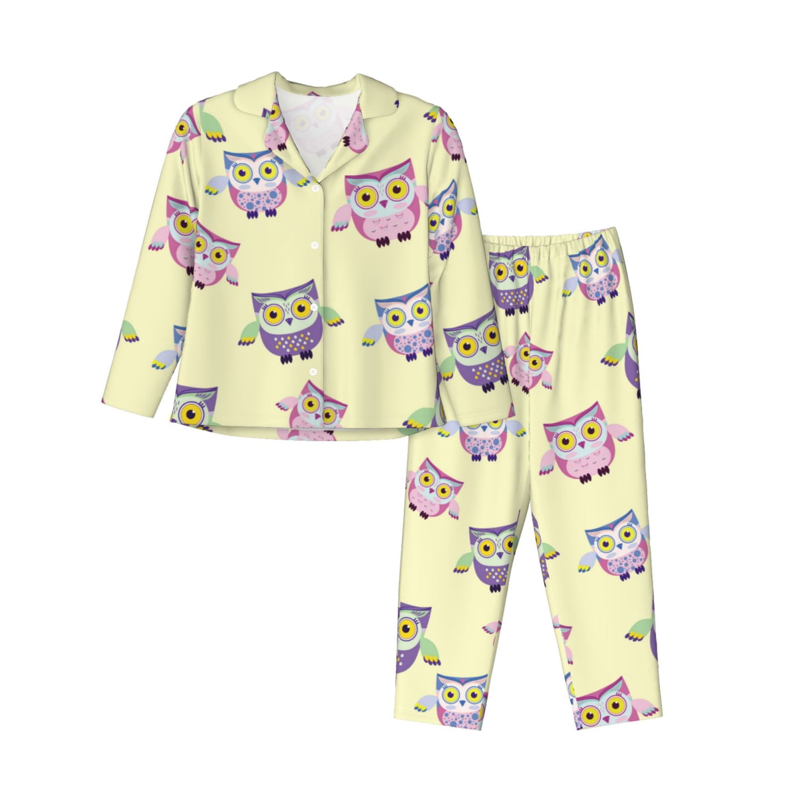 2 Piece Womens Pajama Sets - Cute Cartoon Owls Soft Sleepwear Comfy ...
