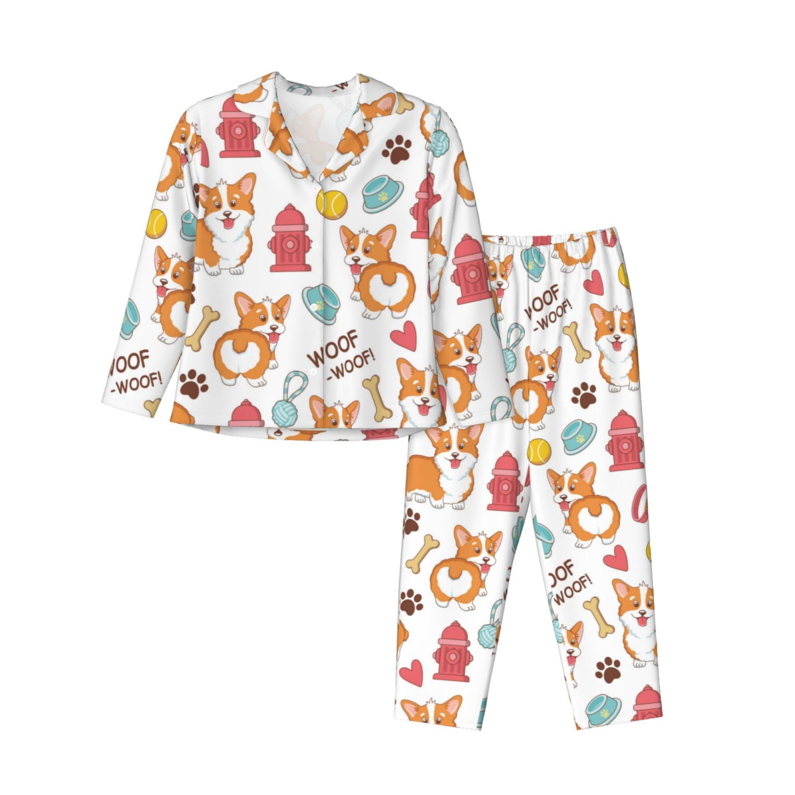 2 Piece Womens Pajama Sets - Cute Corgi Dog Play Props Soft Sleepwear ...