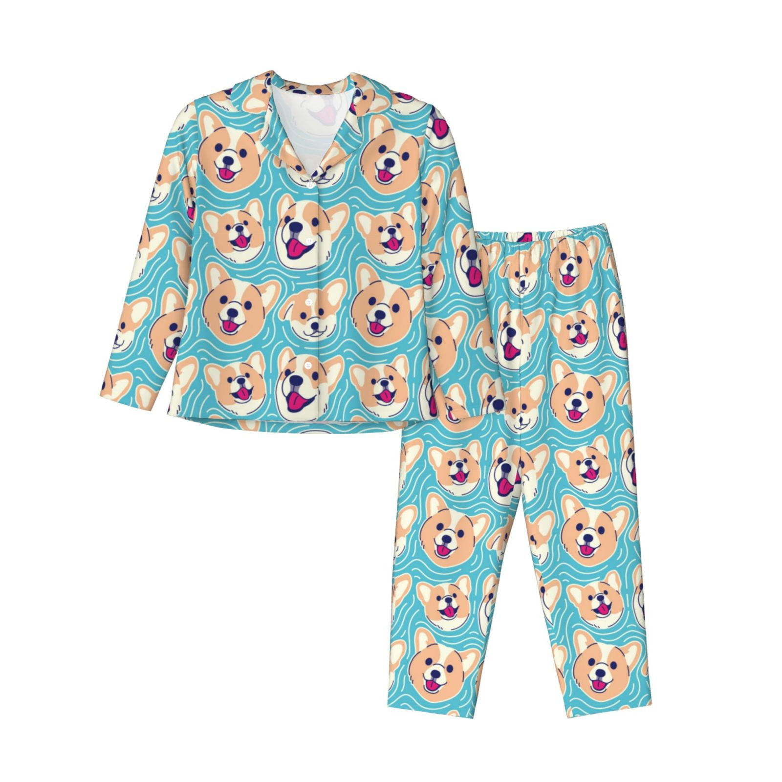 2 Piece Womens Pajama Sets - Cute Corgi Head Soft Sleepwear Comfy ...