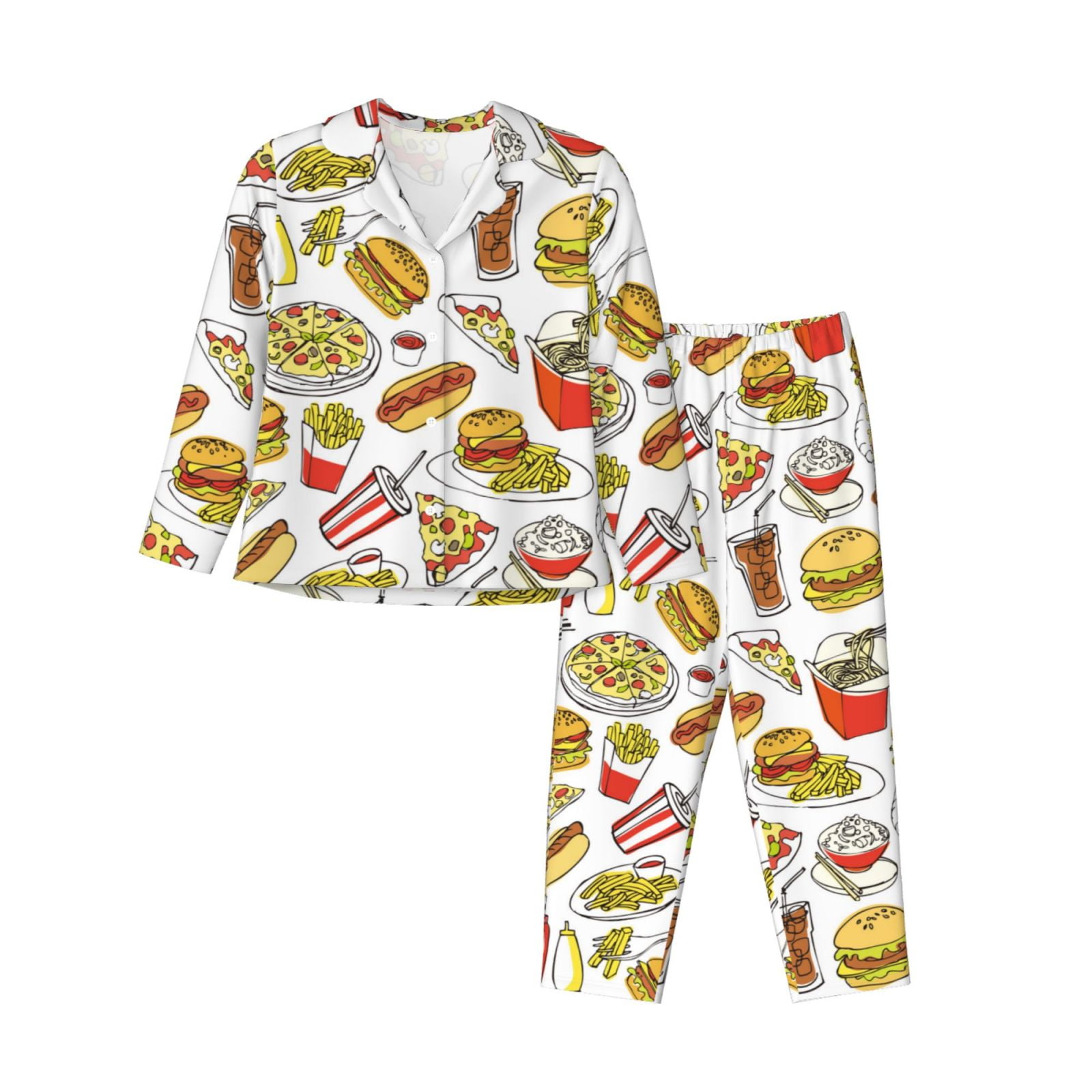 2 Piece Womens Pajama Sets - Cute Food Pizza Fries Soft Sleepwear Comfy ...