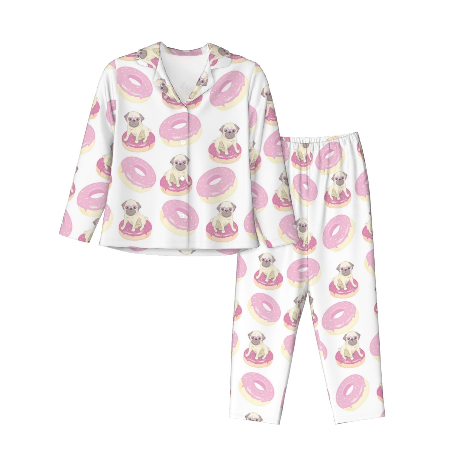 2 Piece Womens Pajama Sets - Cute French Bulldog Donut Soft Sleepwear ...