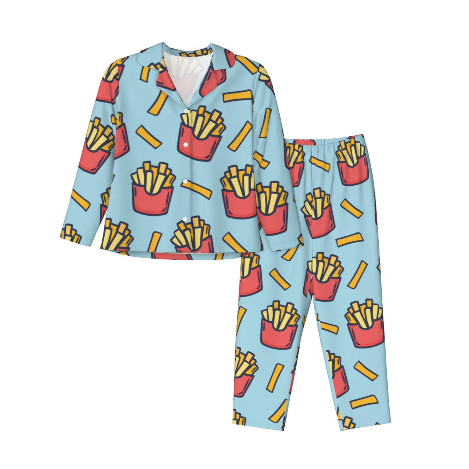 2 Piece Womens Pajama Sets - Cute Fries Blue A Soft Sleepwear Comfy ...