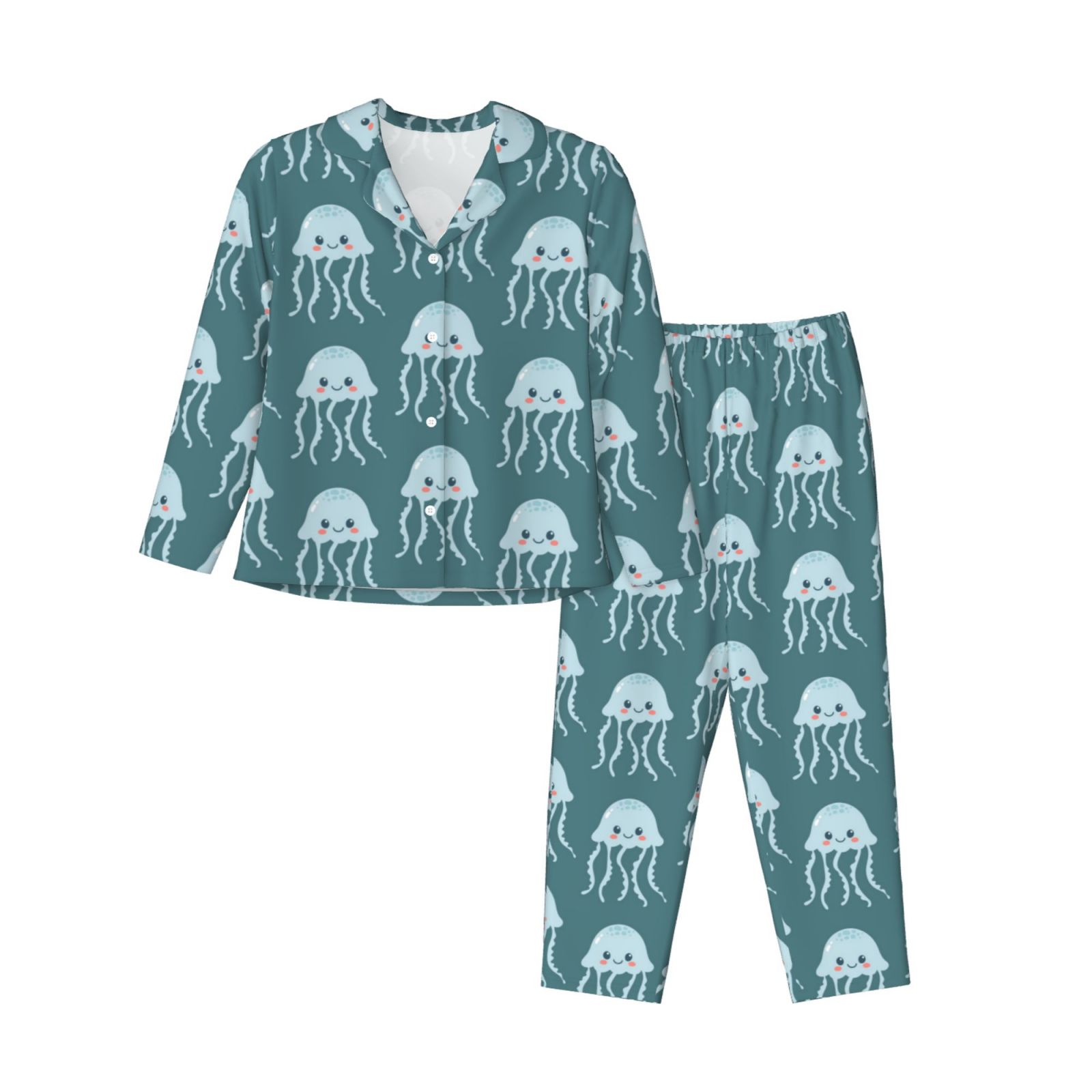 2 Piece Womens Pajama Sets - Cute Green Jellyfish Soft Sleepwear Comfy ...