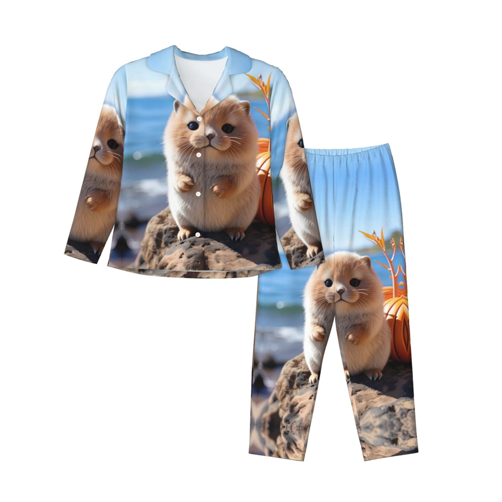 2 Piece Womens Pajama Sets - Cute Guinea Pig Sea Soft Sleepwear Comfy ...