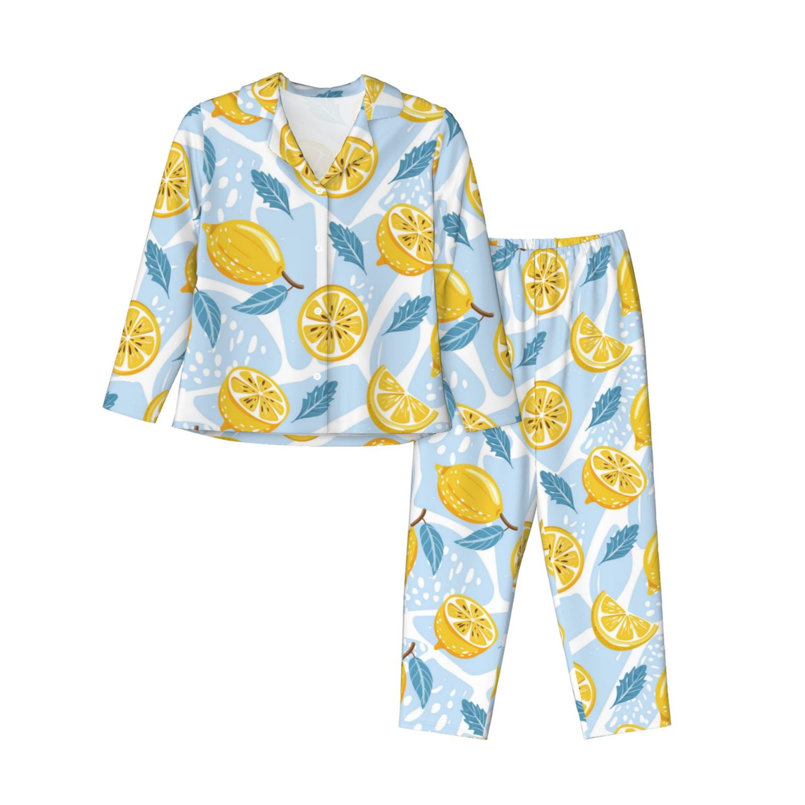 2 Piece Womens Pajama Sets - Cute Lemon Ice Blue Soft Sleepwear Comfy ...