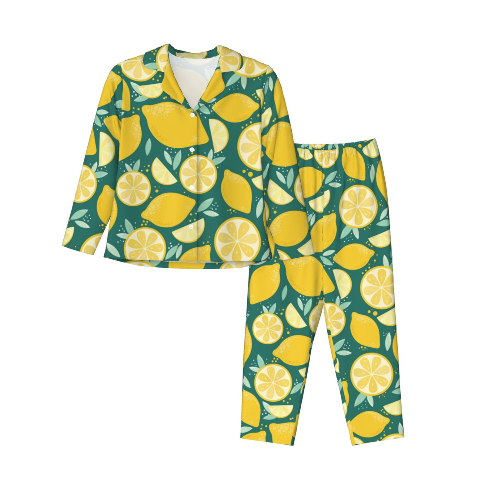 2 Piece Womens Pajama Sets - Cute Lemon Turquoise Soft Sleepwear Comfy ...