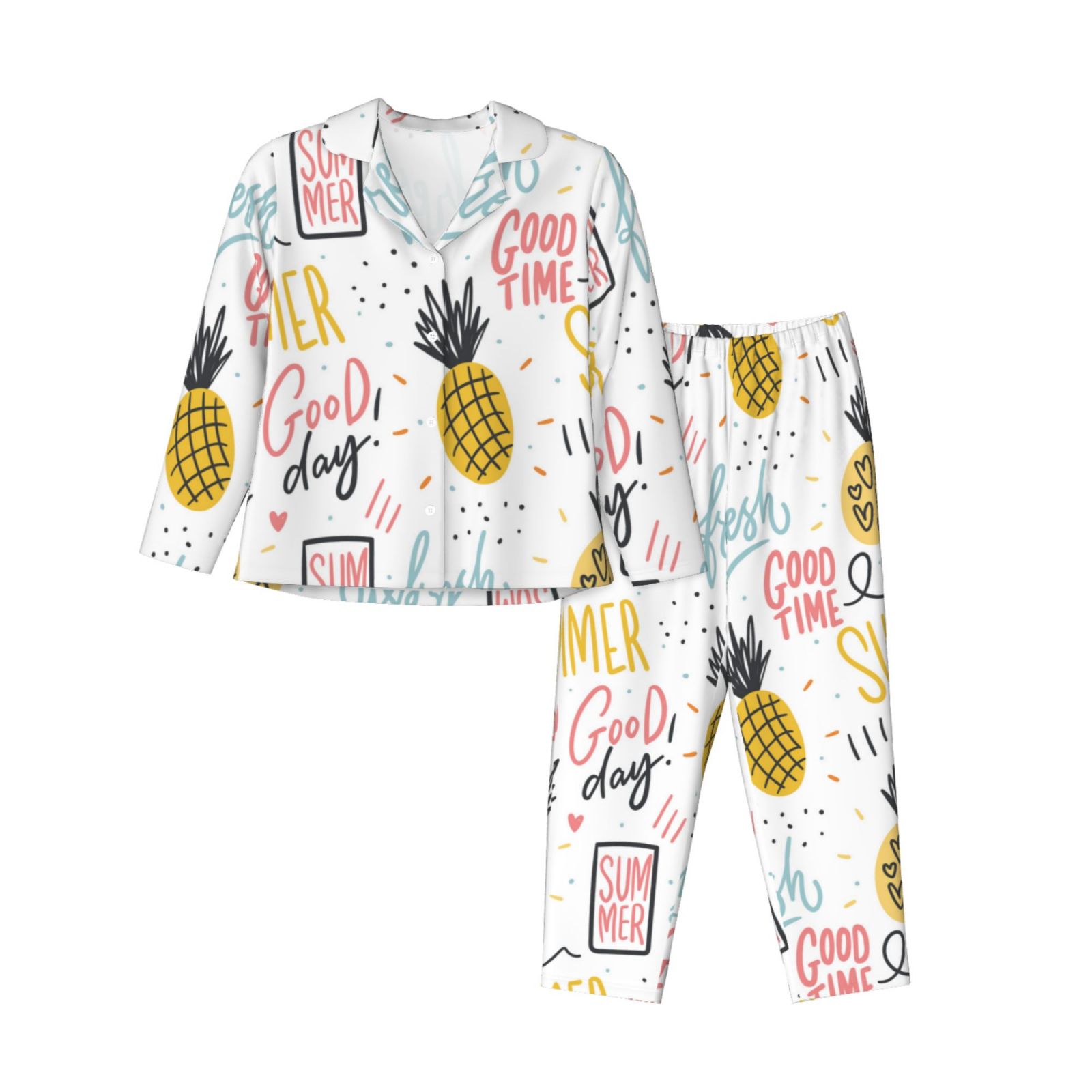 2 Piece Womens Pajama Sets - Cute Pineapple Good Day Soft Sleepwear ...