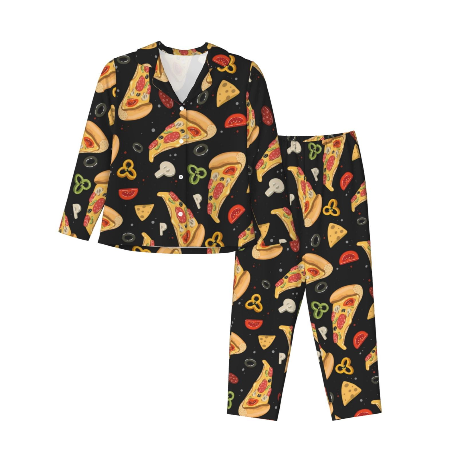 2 Piece Womens Pajama Sets - Cute Pizza Cheese Pepper Soft Sleepwear ...
