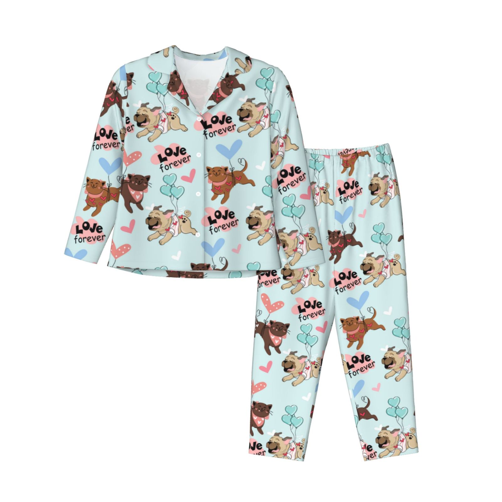 2 Piece Womens Pajama Sets - Cute Pug Dogs Soft Sleepwear Comfy Pajamas ...