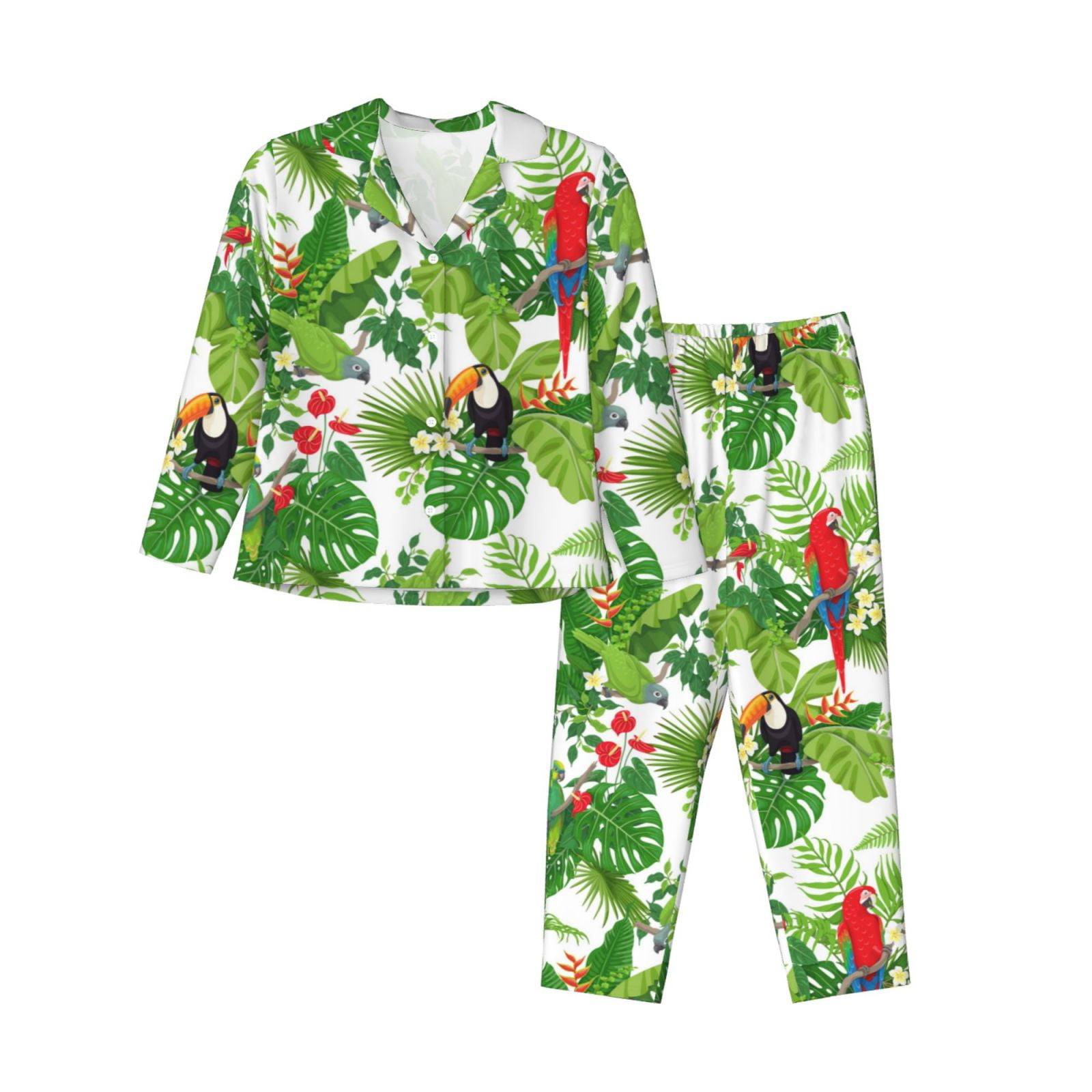 2 Piece Womens Pajama Sets - Cute Toucan Parrot Flower Plant Soft ...